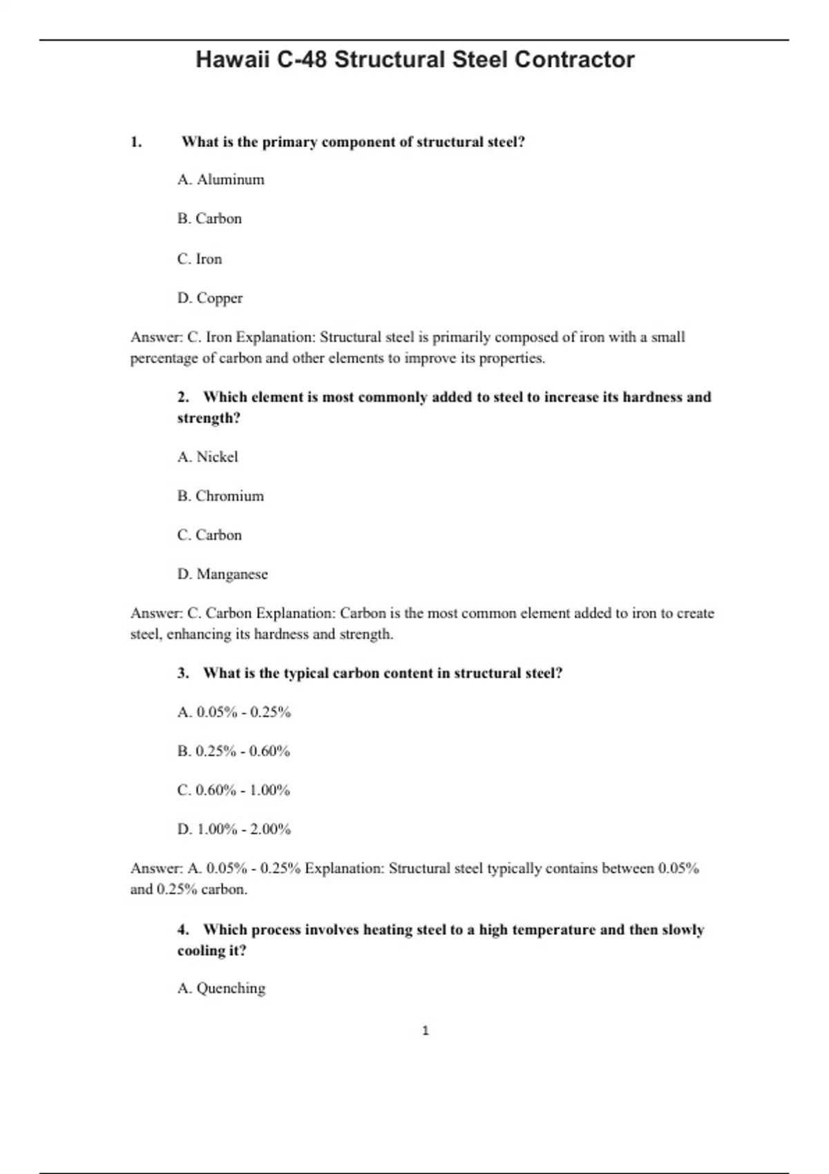 Hawaii C-48 Structural Steel Contractor Practice Exam - Computers ...