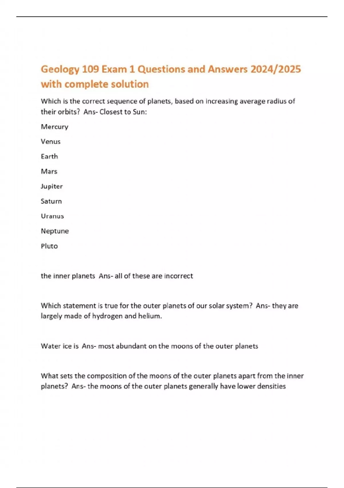 Geology 109 Exam 1 Questions and Answers 2024/2025 with complete ...