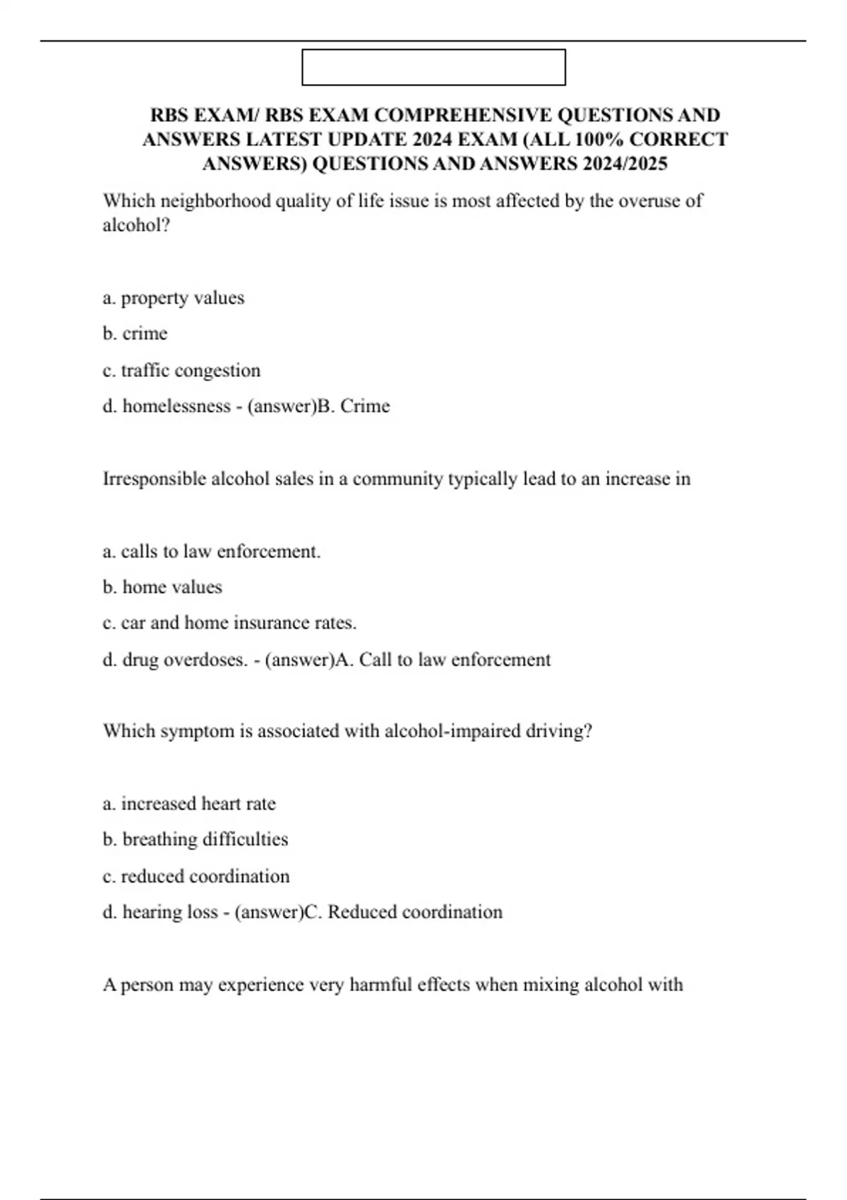 RBS EXAM/ RBS EXAM COMPREHENSIVE QUESTIONS AND ANSWERS LATEST UPDATE ...