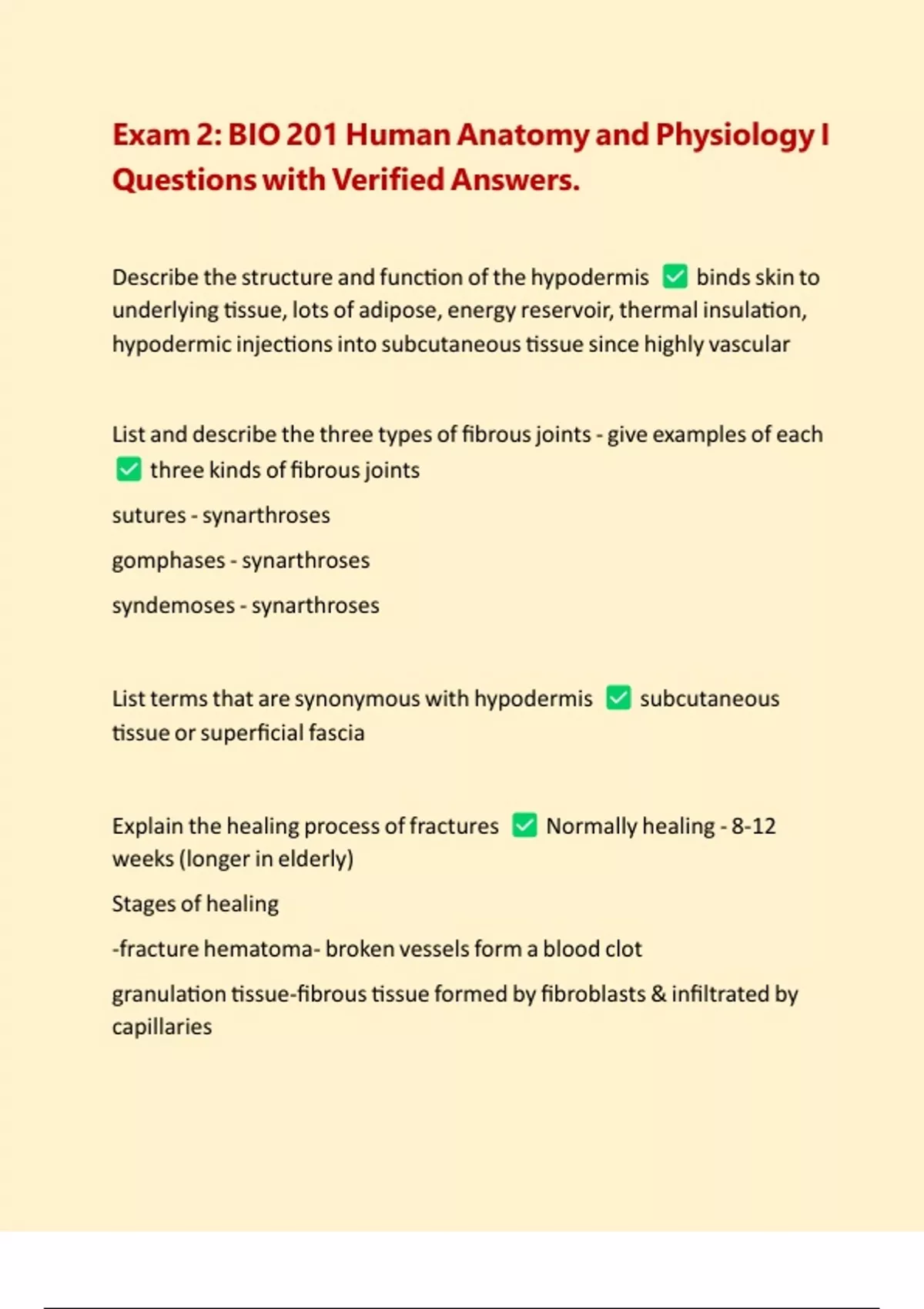Exam 2: BIO 201 Human Anatomy and Physiology I Questions with Verified ...