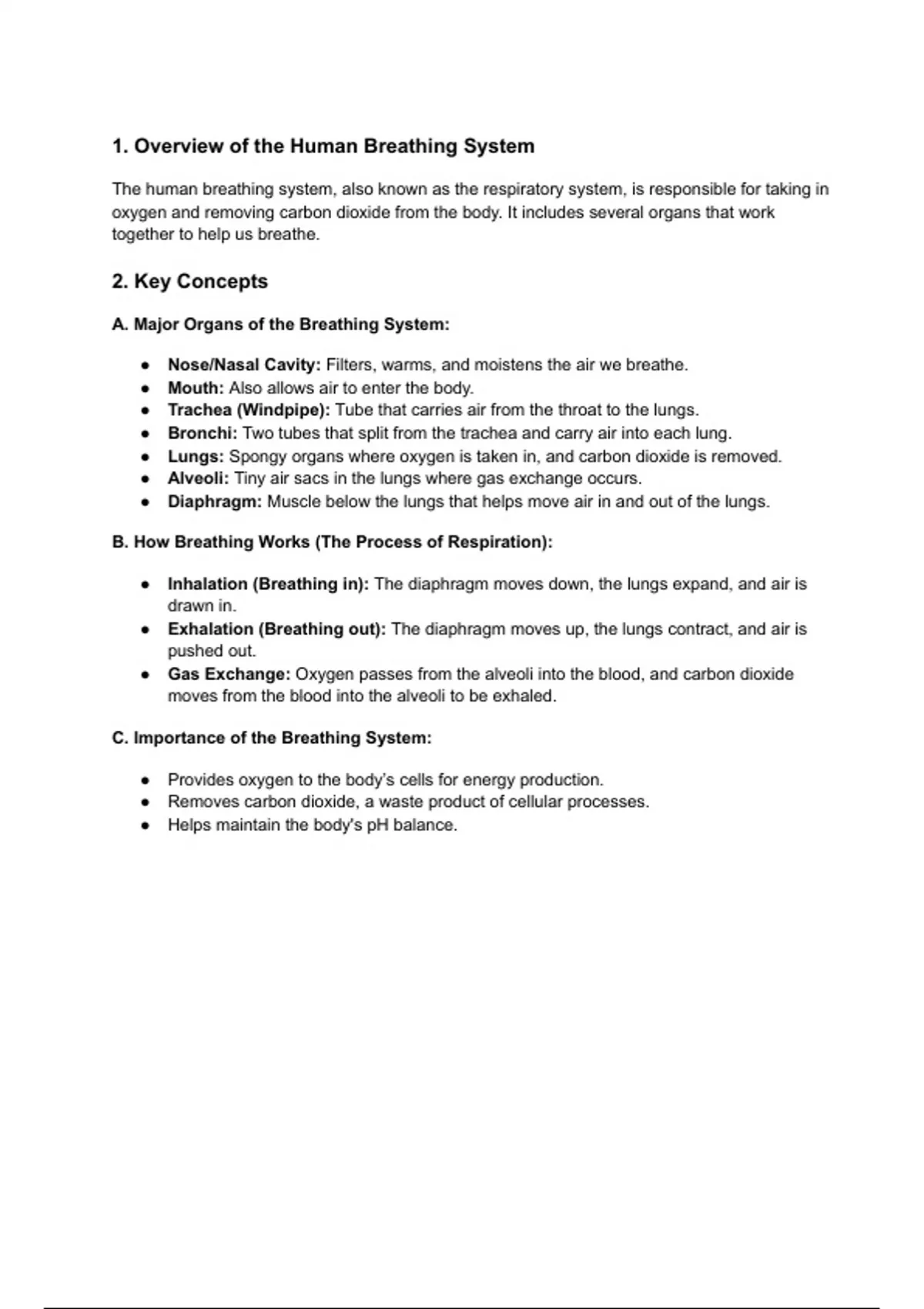 Summary 1. Overview of the Human Breathing System - Dwight school hanoi ...