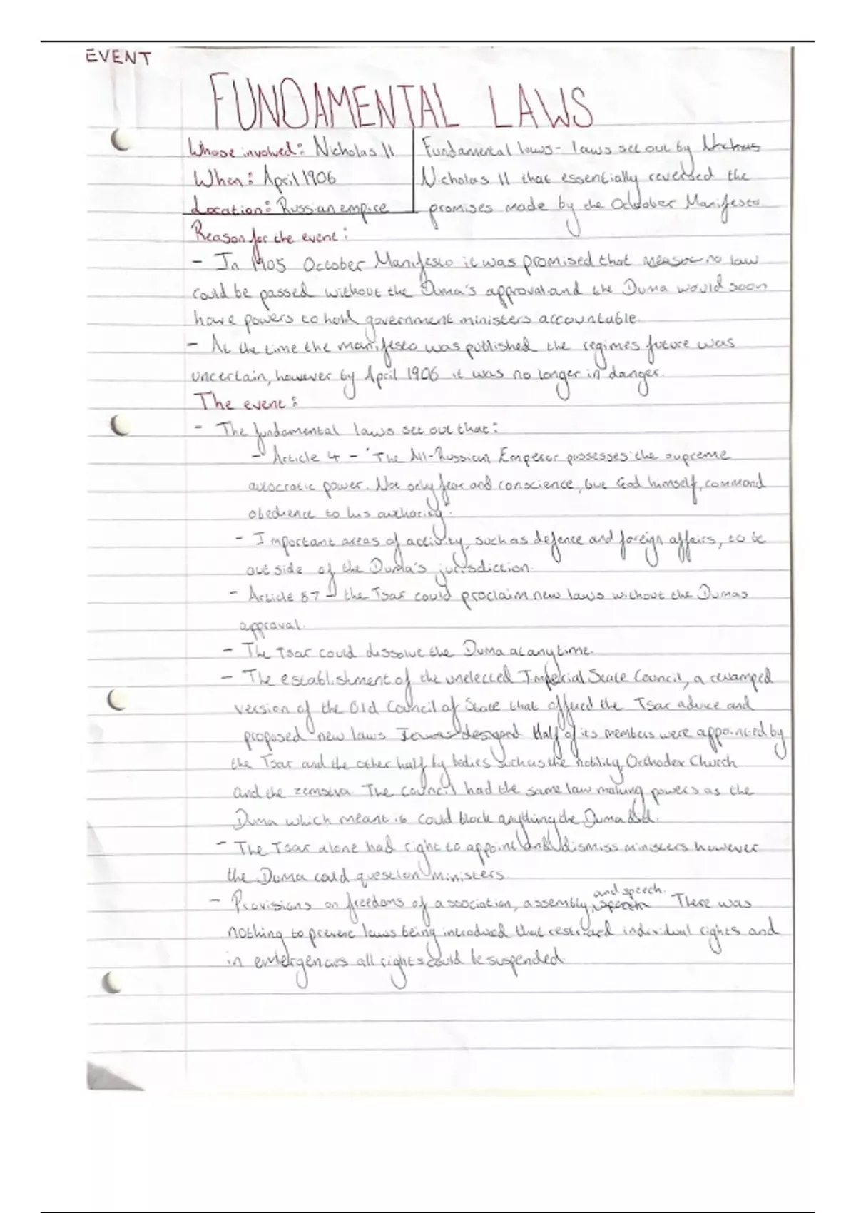 Summary A Level History Edexcel Paper 2 Russia in Revolution, Unit 2 ...