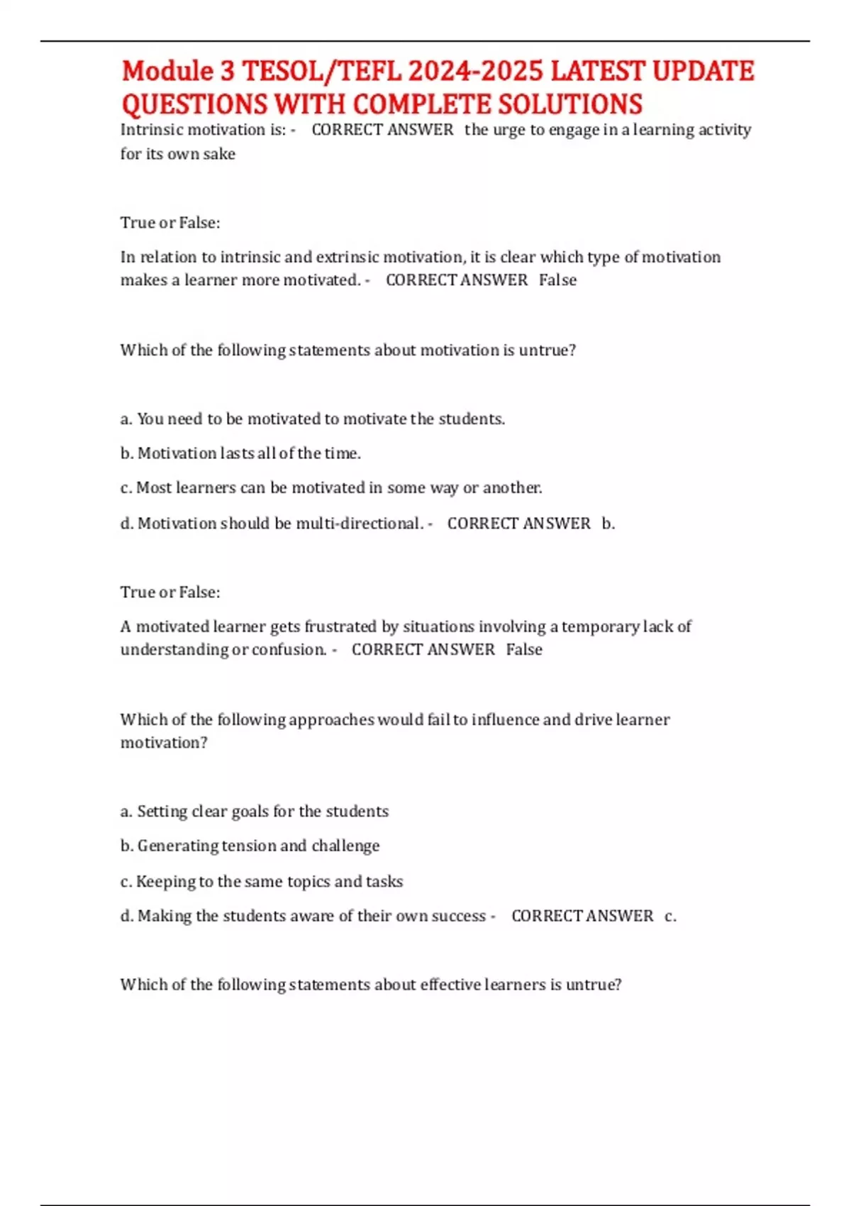 Module 3 TESOL/TEFL LATEST UPDATE - Module 3 TESOL/TEFL - Stuvia US