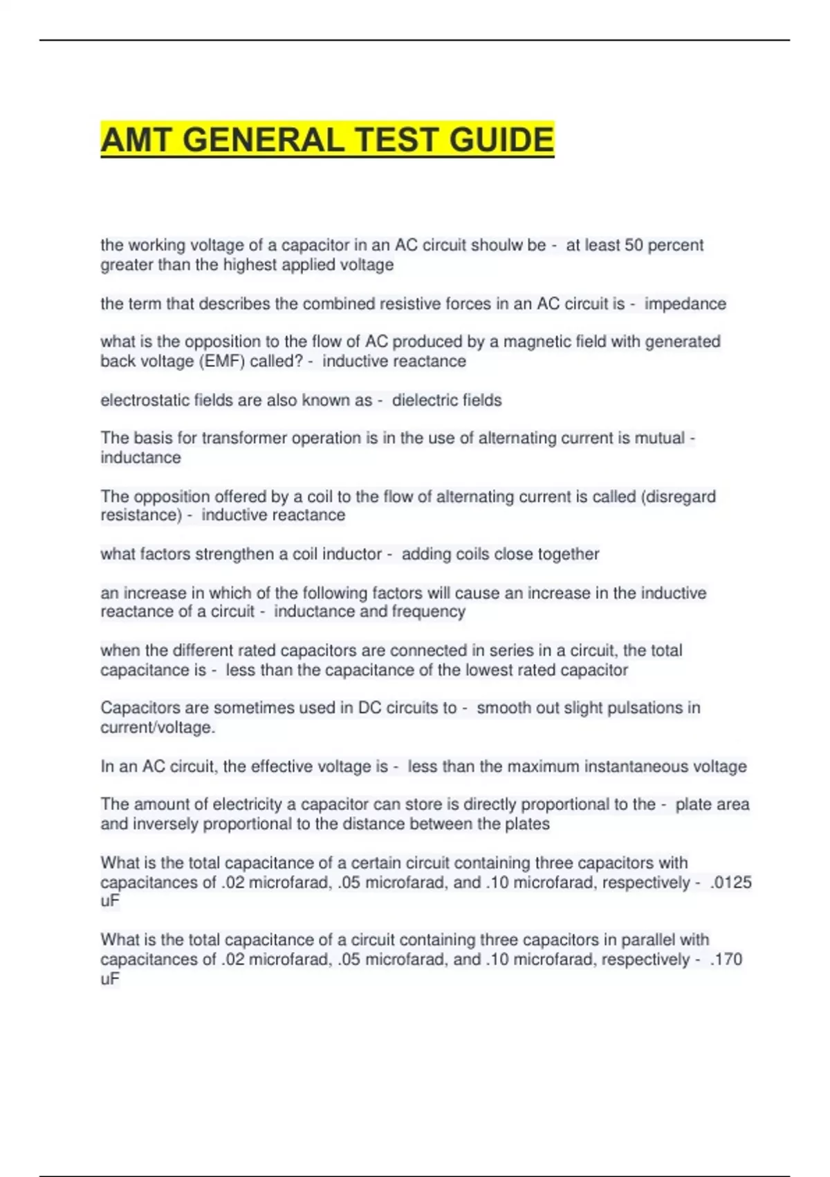AMT GENERAL TEST GUIDE - AMT . - Stuvia US
