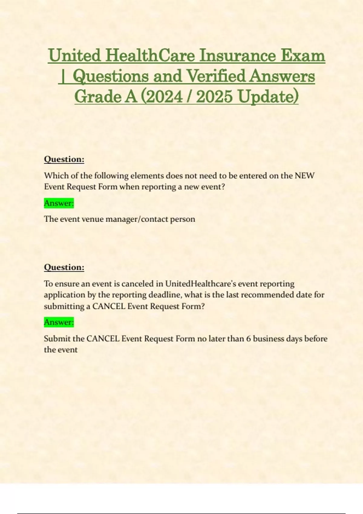 United HealthCare Insurance Exam | Questions and Verified Answers Grade ...