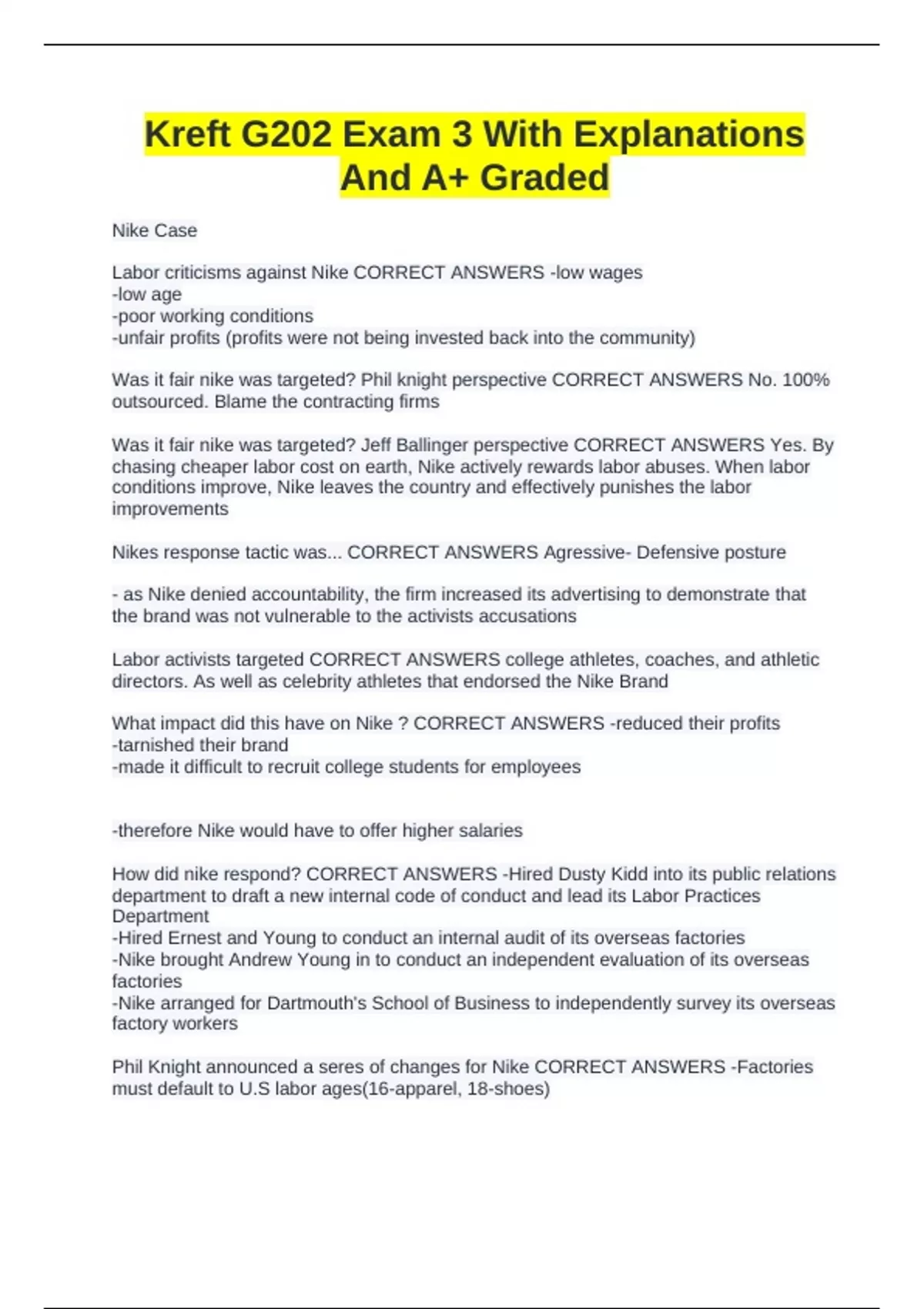 Kreft G202 Exam 3 With Explanations And A+ Graded - Kreft G202 - Stuvia US