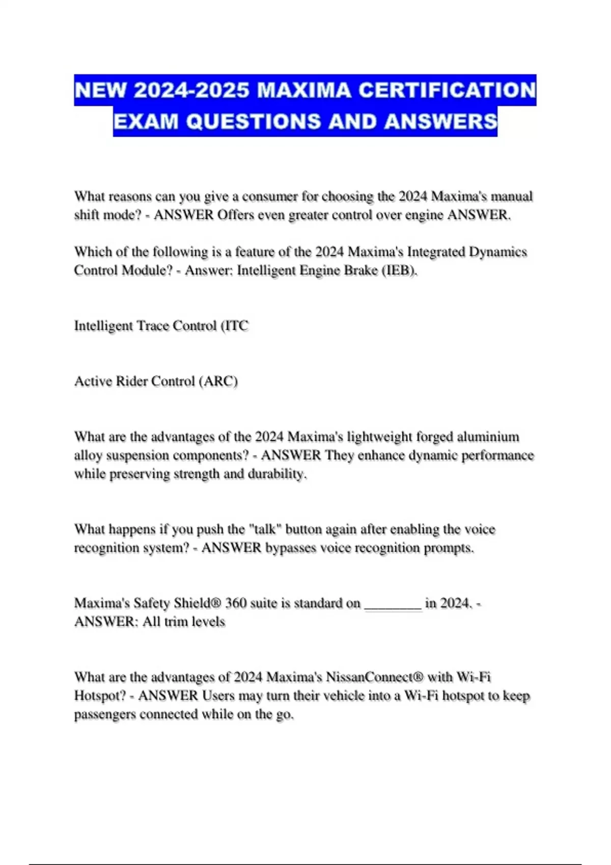 NEW MAXIMA CERTIFICATION EXAM QUESTIONS AND ANSWERS - MAXIMA ...