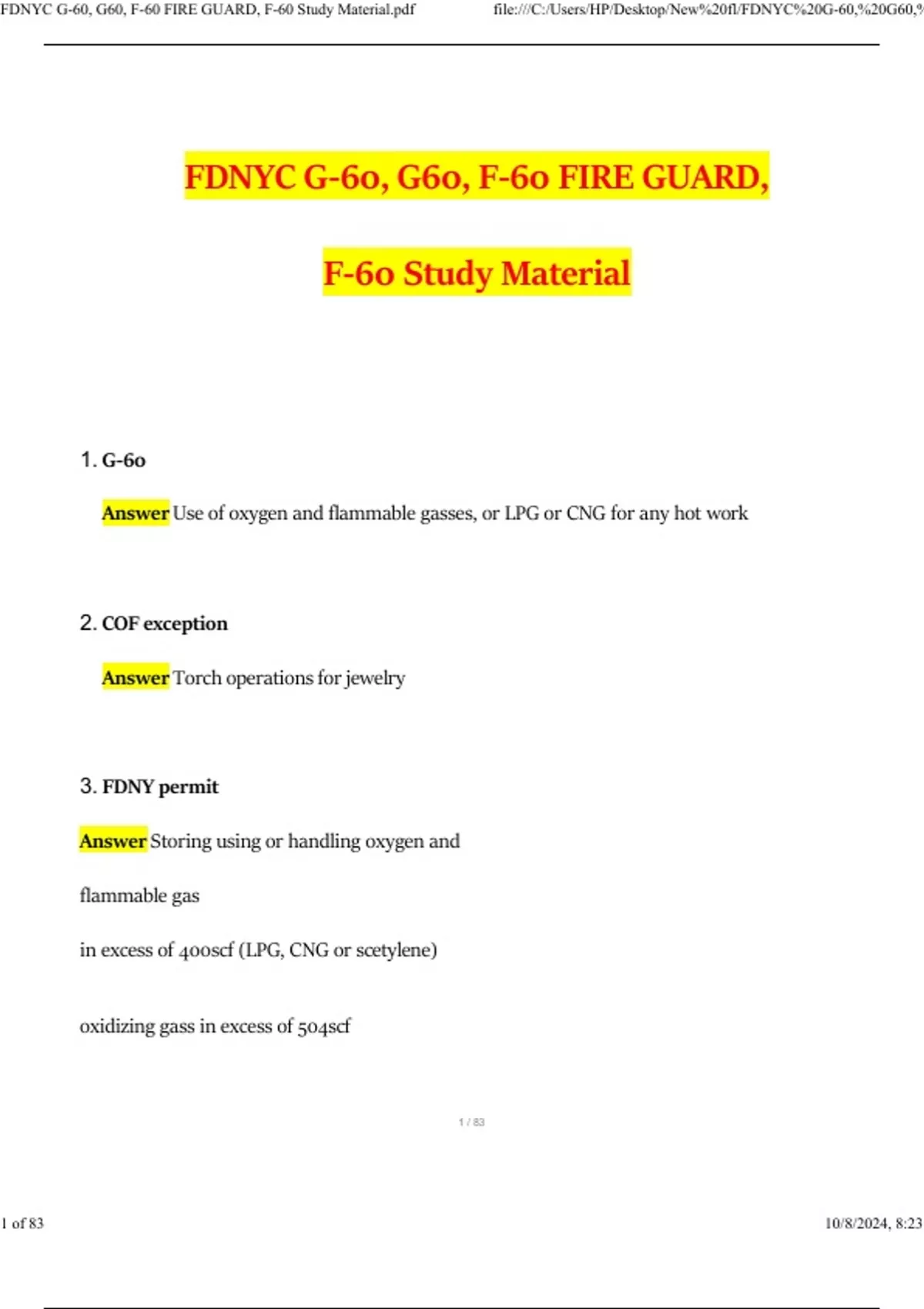FDNYC G-60, G60, F-60 FIRE GUARD, F-60 Study Material Exam Questions ...