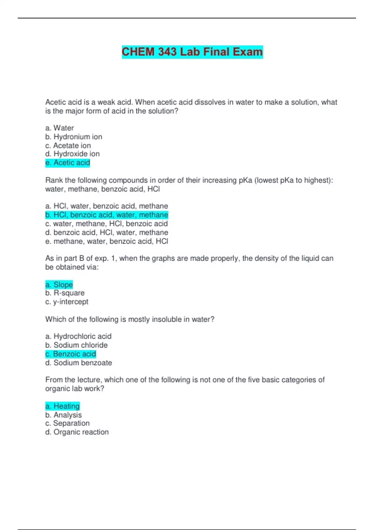 CHEM 343 Lab Final Exam | Questions with Verified Answers - CHEM 343 ...