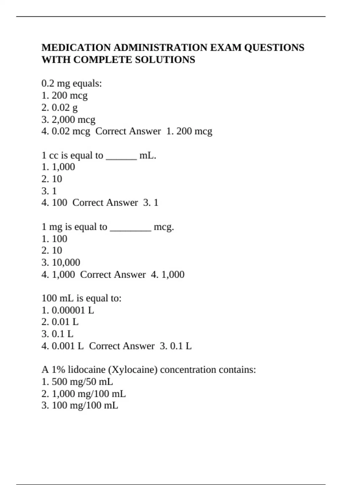 MEDICATION ADMINISTRATION EXAM QUESTIONS WITH COMPLETE SOLUTIONS ...