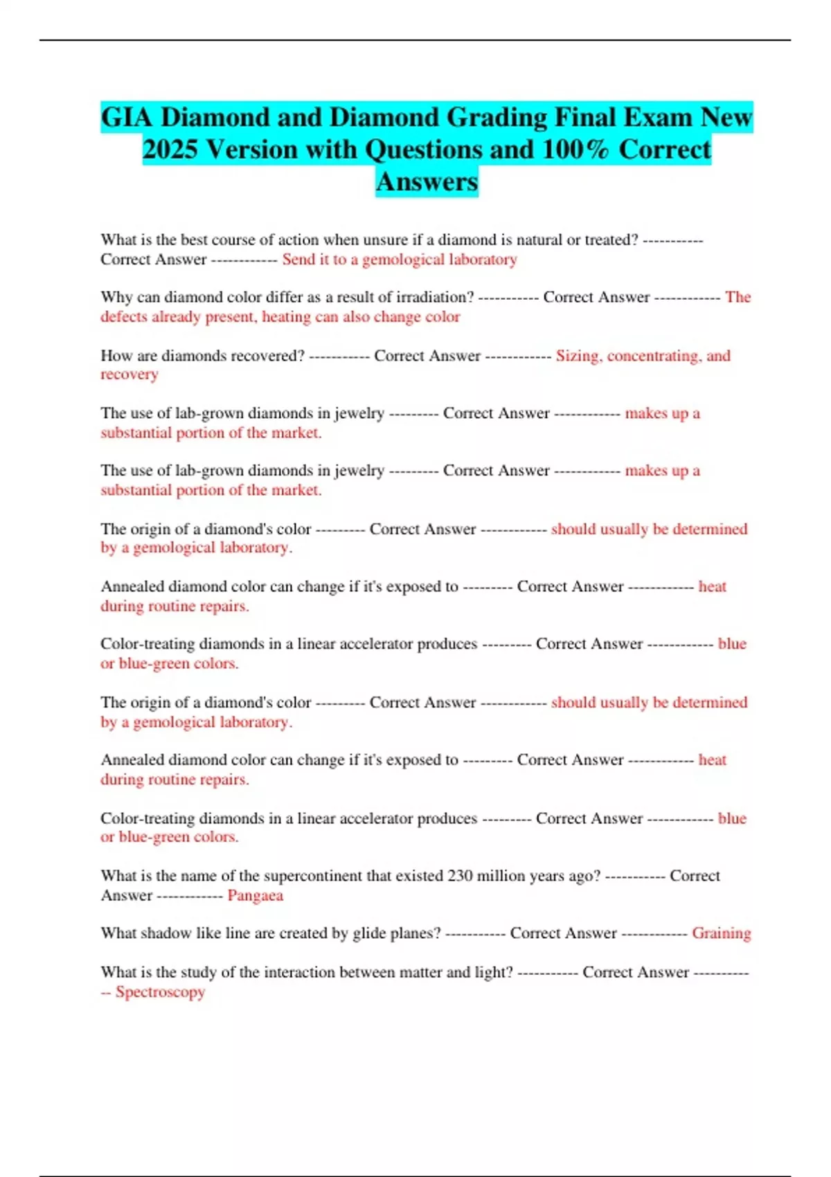 GIA Diamond and Diamond Grading Final Exam New 2025 Version with ...