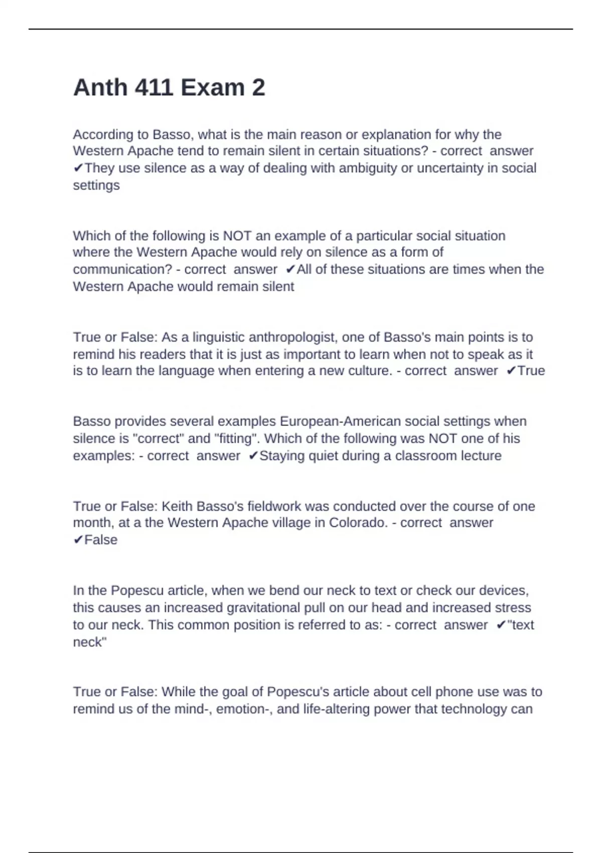 Anth 411 Exam 2 Question and answers correctly solved 2024/2025 - ANTH 411 - Stuvia US