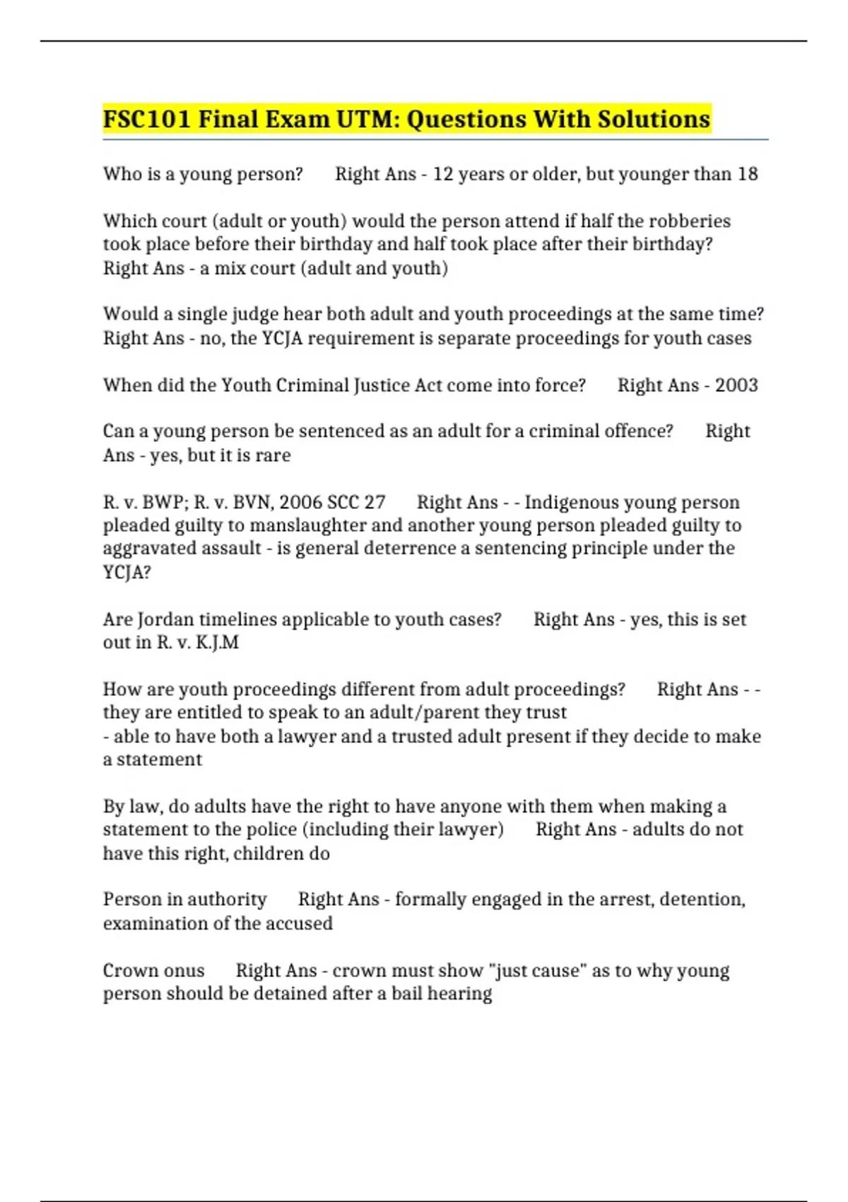 FSC101 Final Exam UTM: Questions With Solutions - FSC101 - Stuvia US