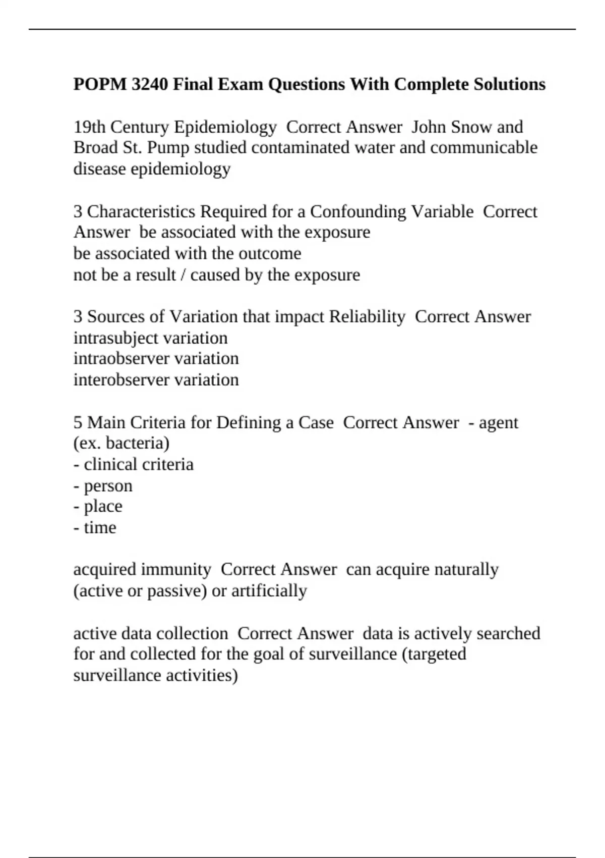 POPM 3240 Final Exam Questions With Complete Solutions - POPM 3240 - Stuvia US