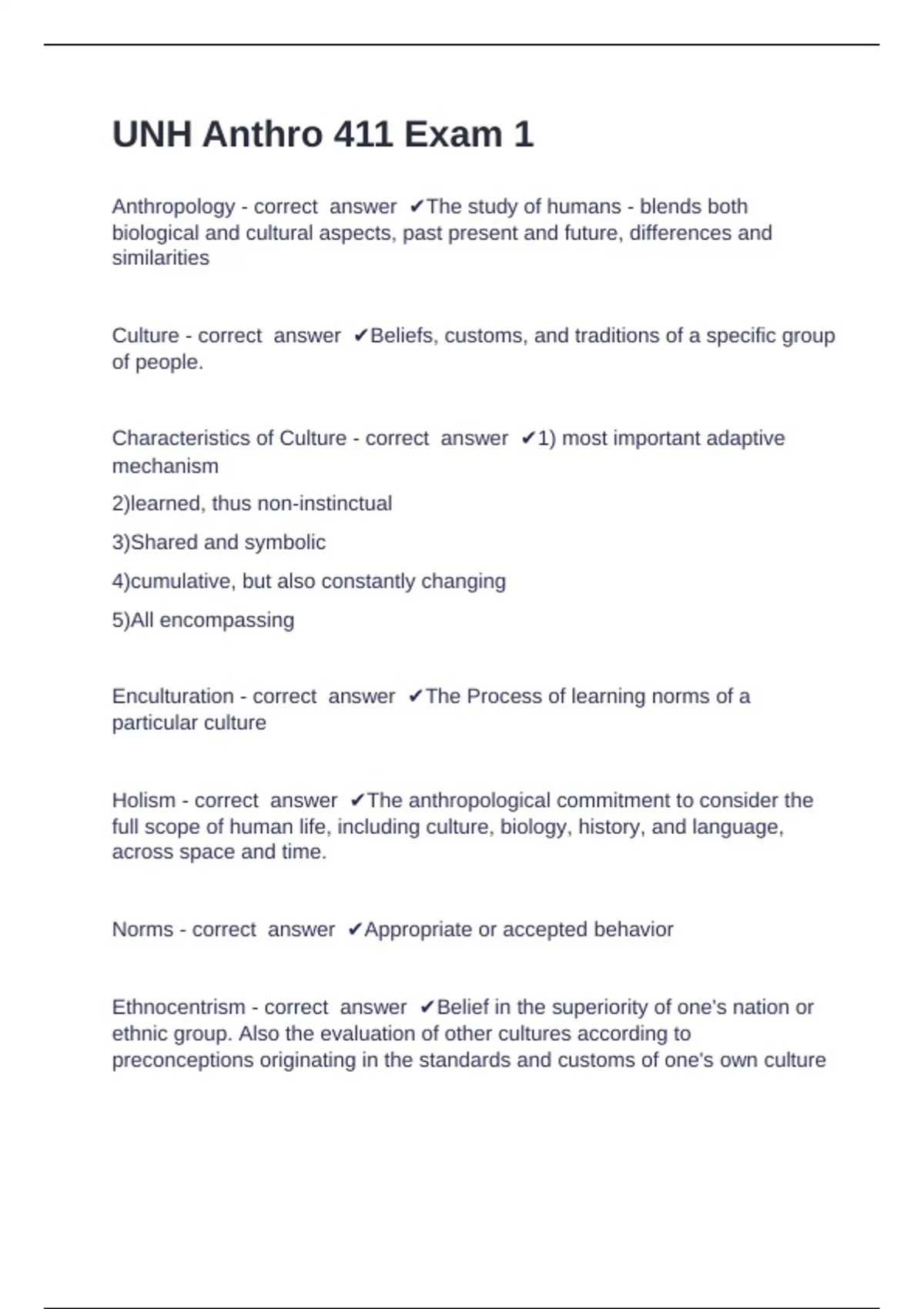 UNH Anthro 411 Exam 1 Questions with complete solution 2024/2025 - ANTH ...