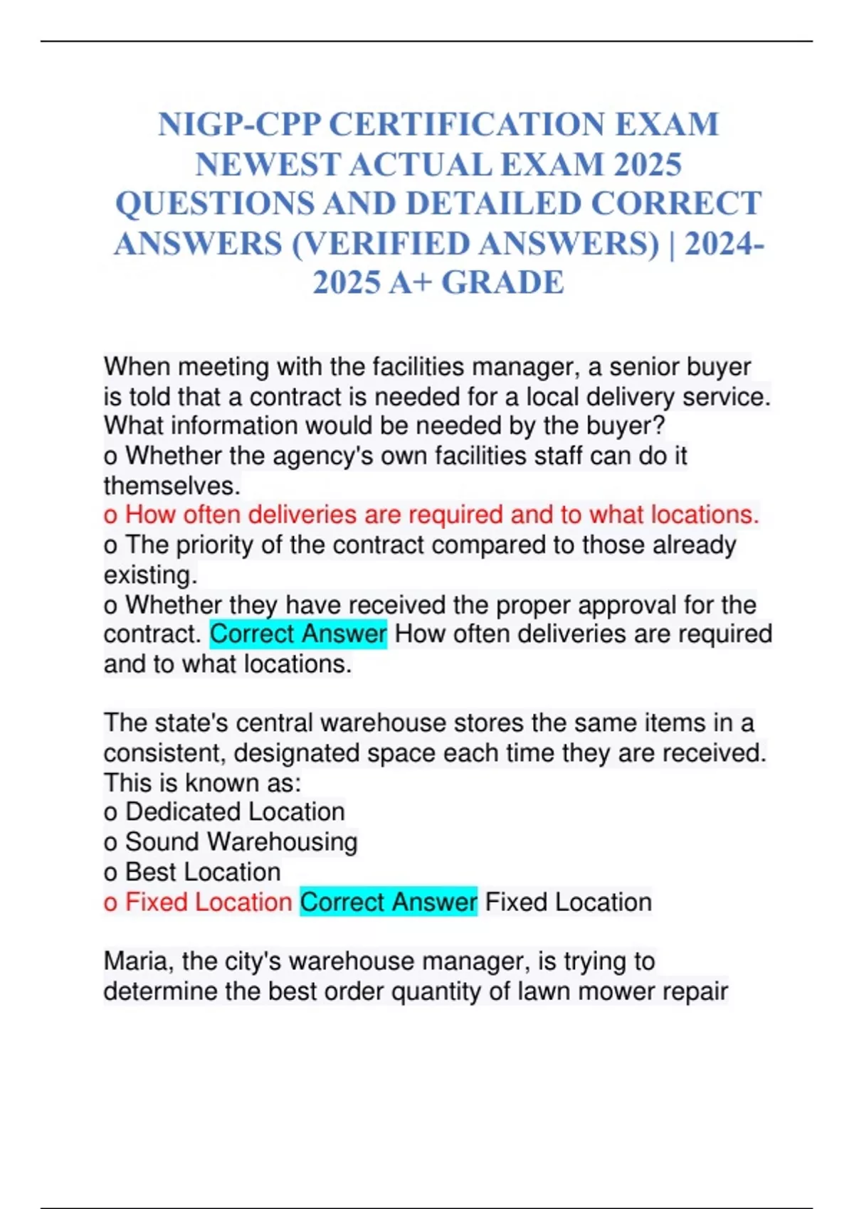 NIGP-CPP CERTIFICATION EXAM NEWEST ACTUAL EXAM 2025 QUESTIONS AND DETAILED CORRECT ANSWERS ...