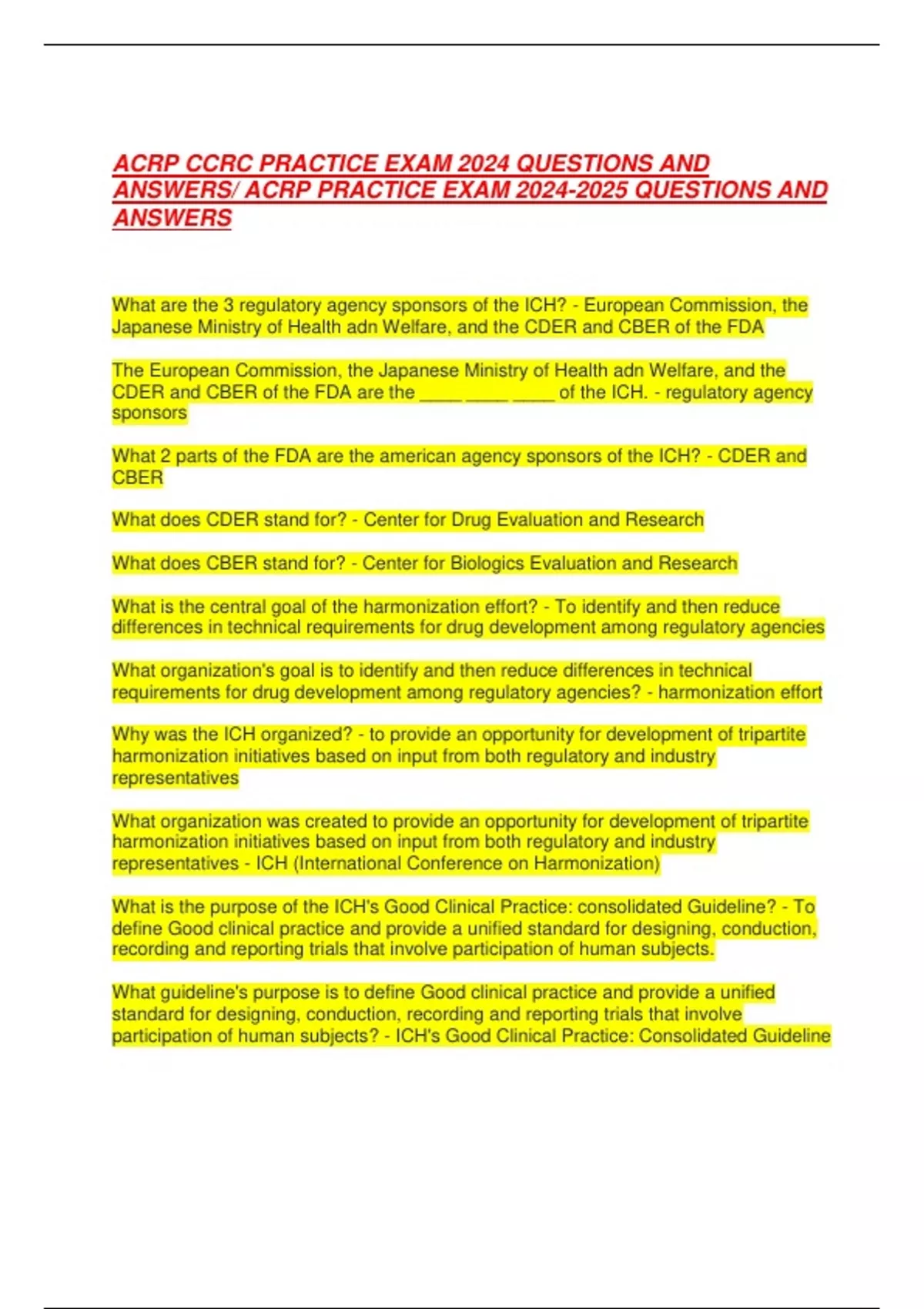 ACRP CCRC PRACTICE EXAM 2024 QUESTIONS AND ANSWERS/ ACRP PRACTICE EXAM ...