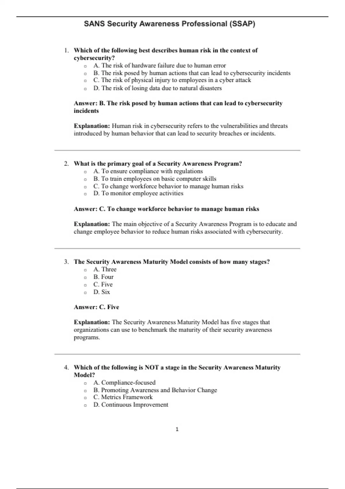 SANS Security Awareness Professional (SSAP) Practice Exam - Computers ...