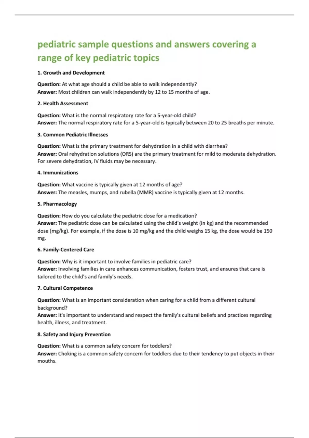pediatric sample questions and answers covering a range of key ...