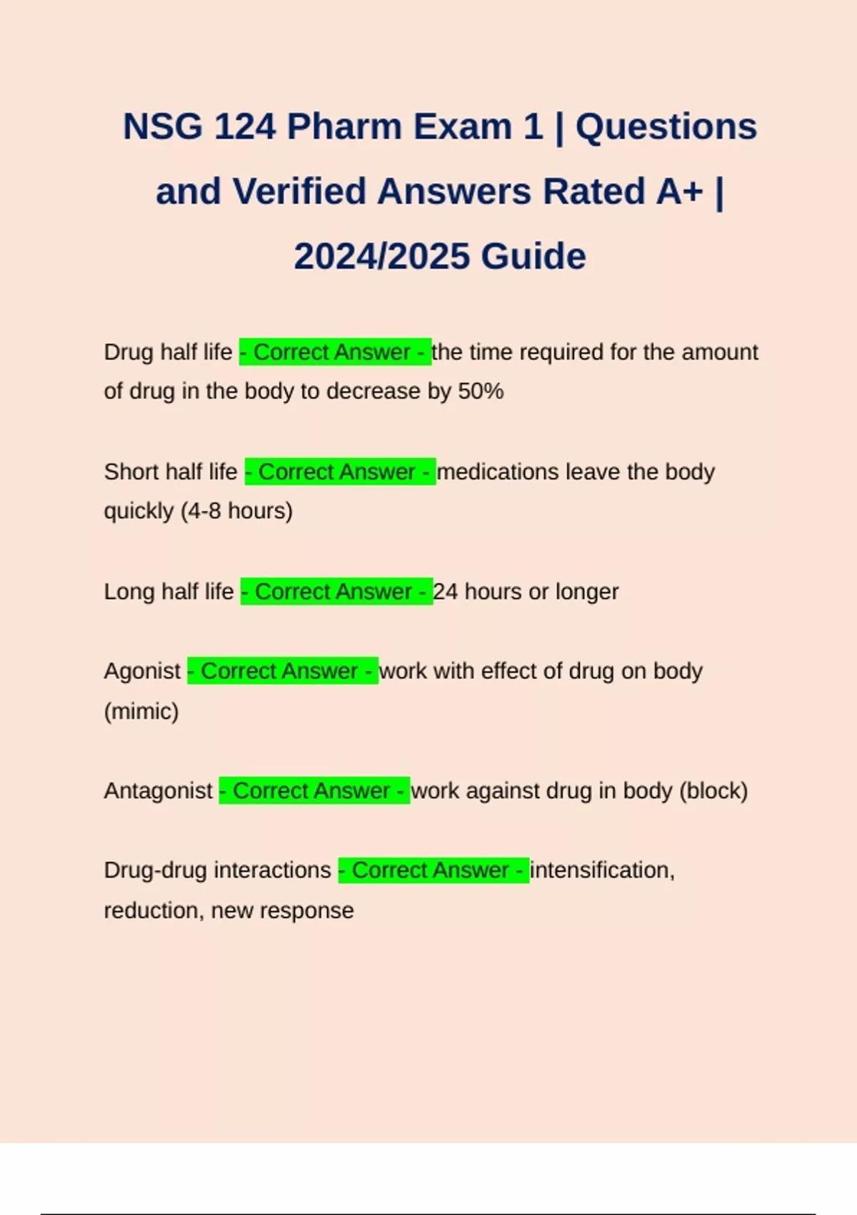 NSG 124 Pharmacology Exam 1 | Questions and Verified Answers Rated A+ ...