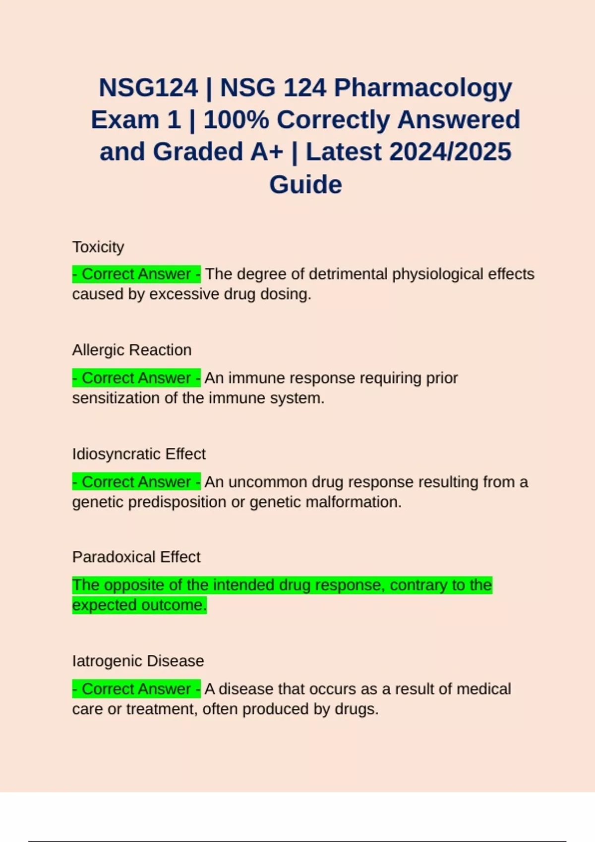 NSG124 | NSG 124 Pharmacology Exam 1 | 100% Correctly Answered and ...