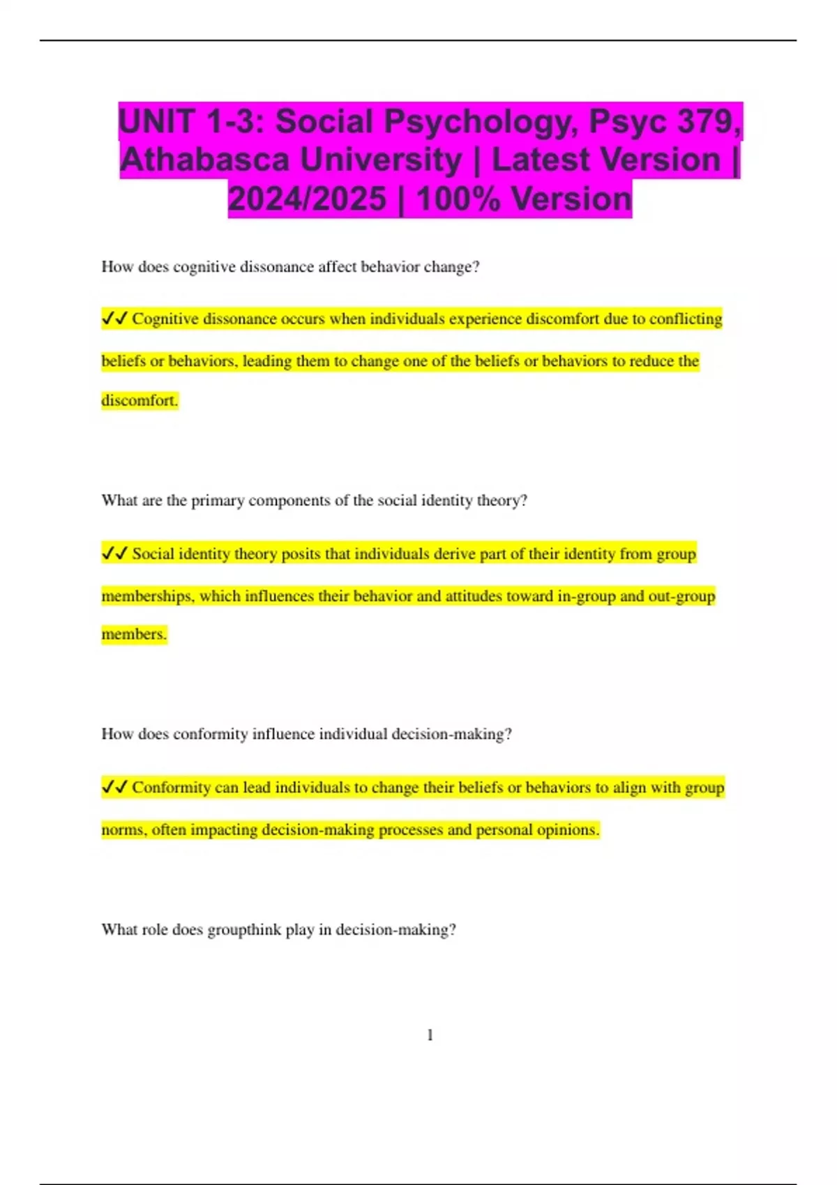 UNIT 1-3: Social Psychology, Psyc 379, Athabasca University | Latest ...