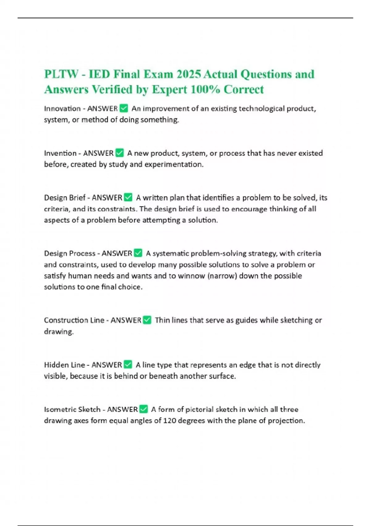 PLTW - IED Final Exam 2025 Actual Questions and Answers Verified by ...