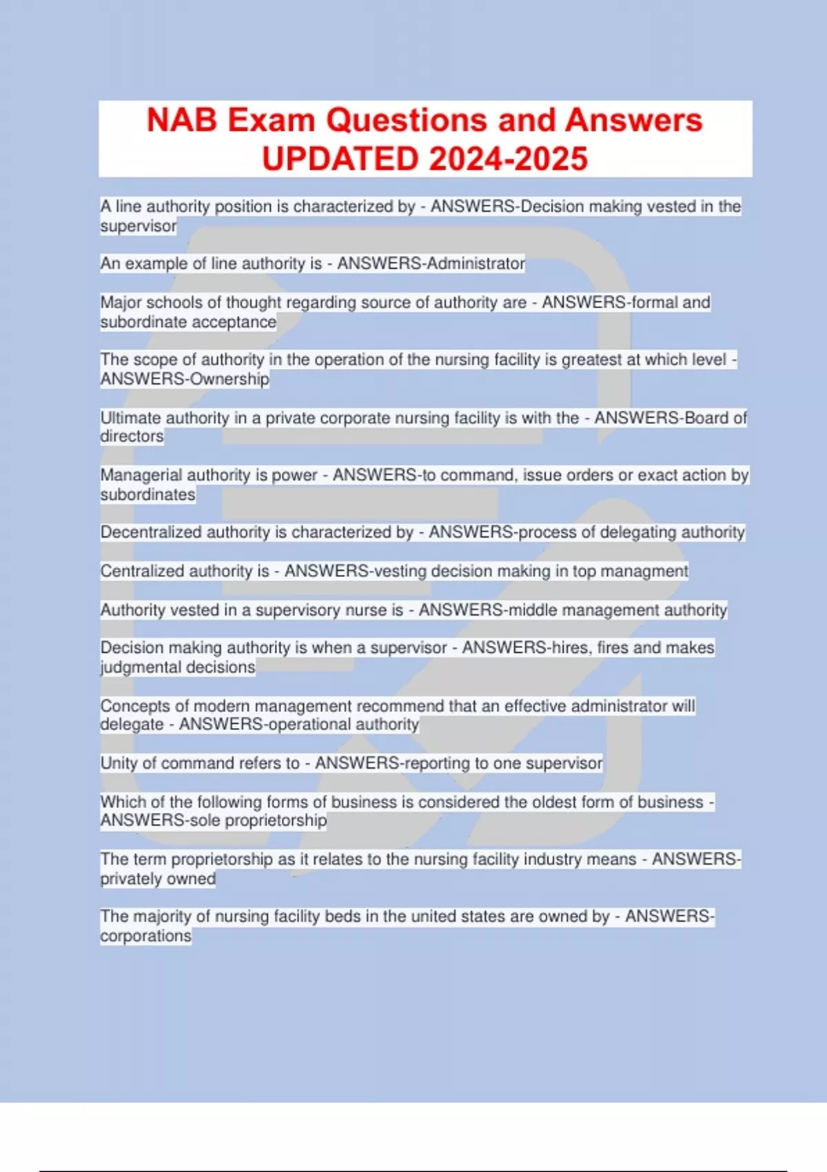 NAB Exam Questions and Answers UPDATED - NAB . - Stuvia US