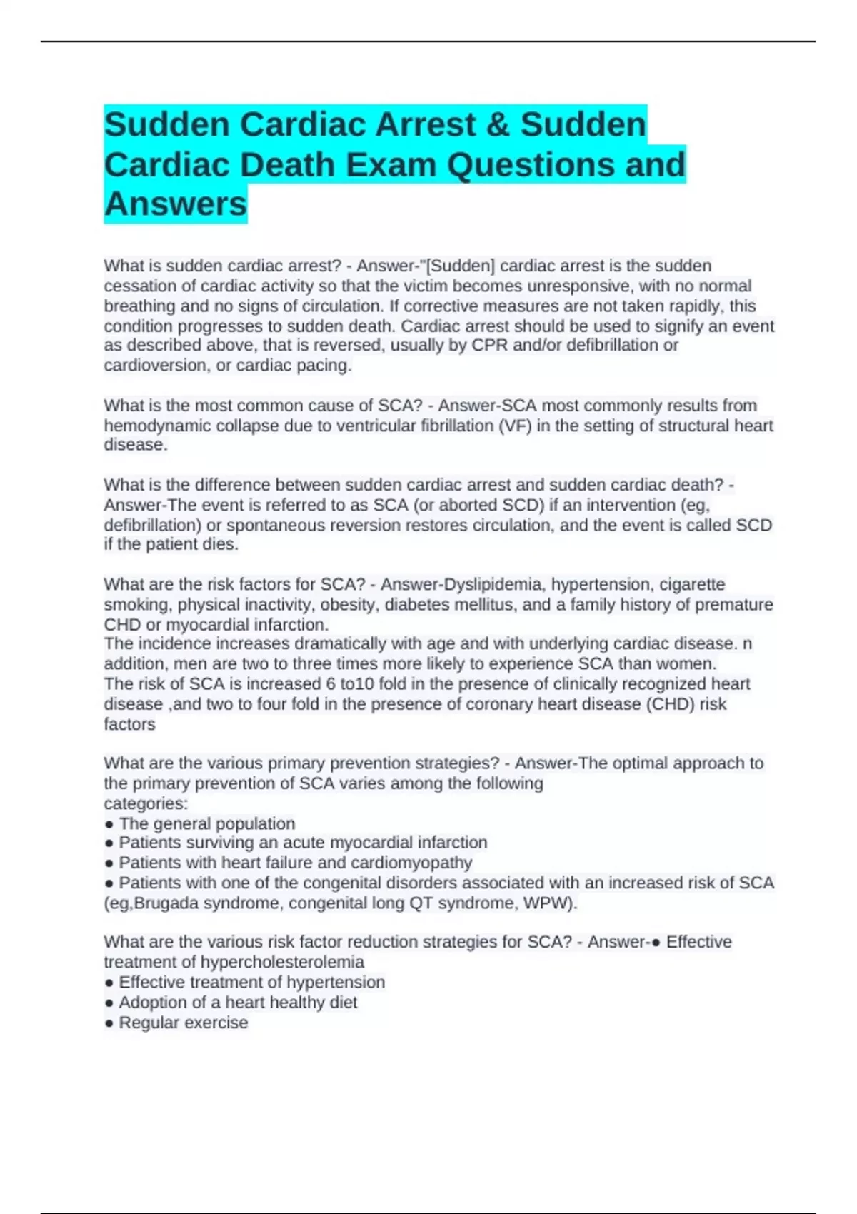 Sudden Cardiac Arrest & Sudden Cardiac Death Exam Questions and Answers ...