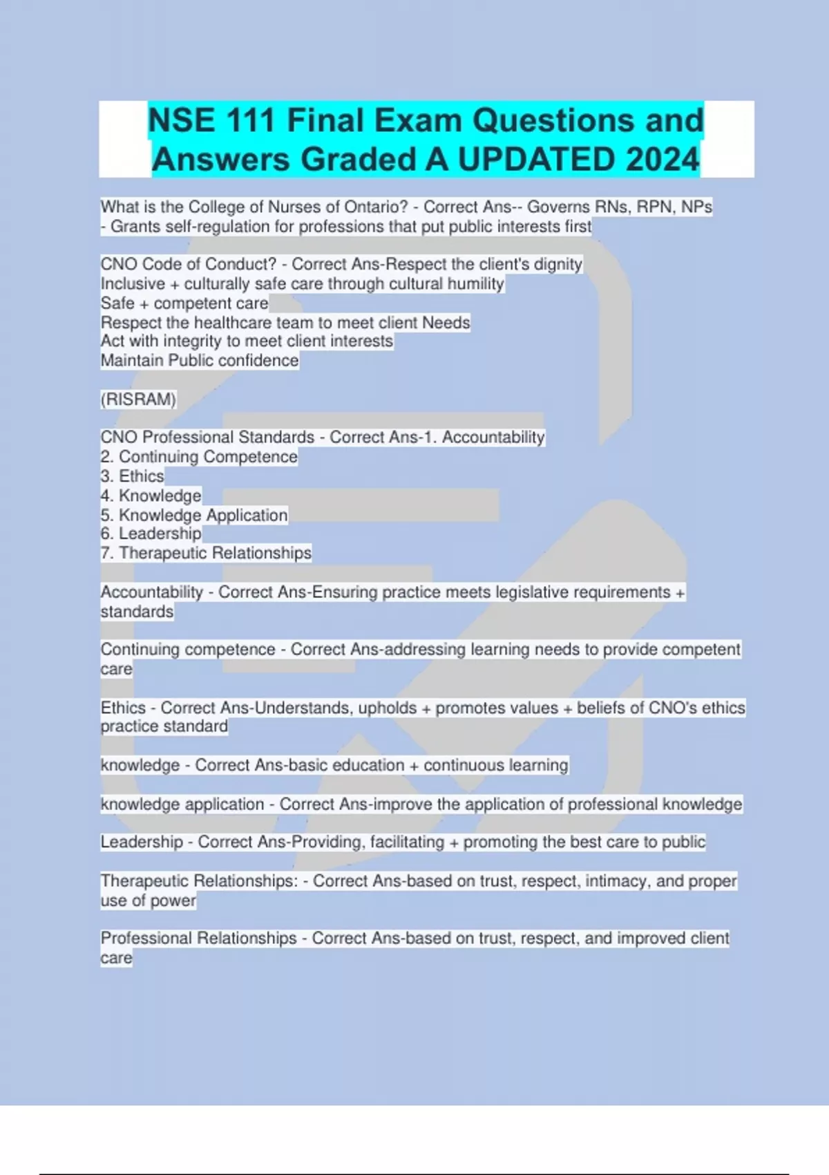 NSE 111 Final Exam Questions and Answers Graded A UPDATED 2024 - NSE ...