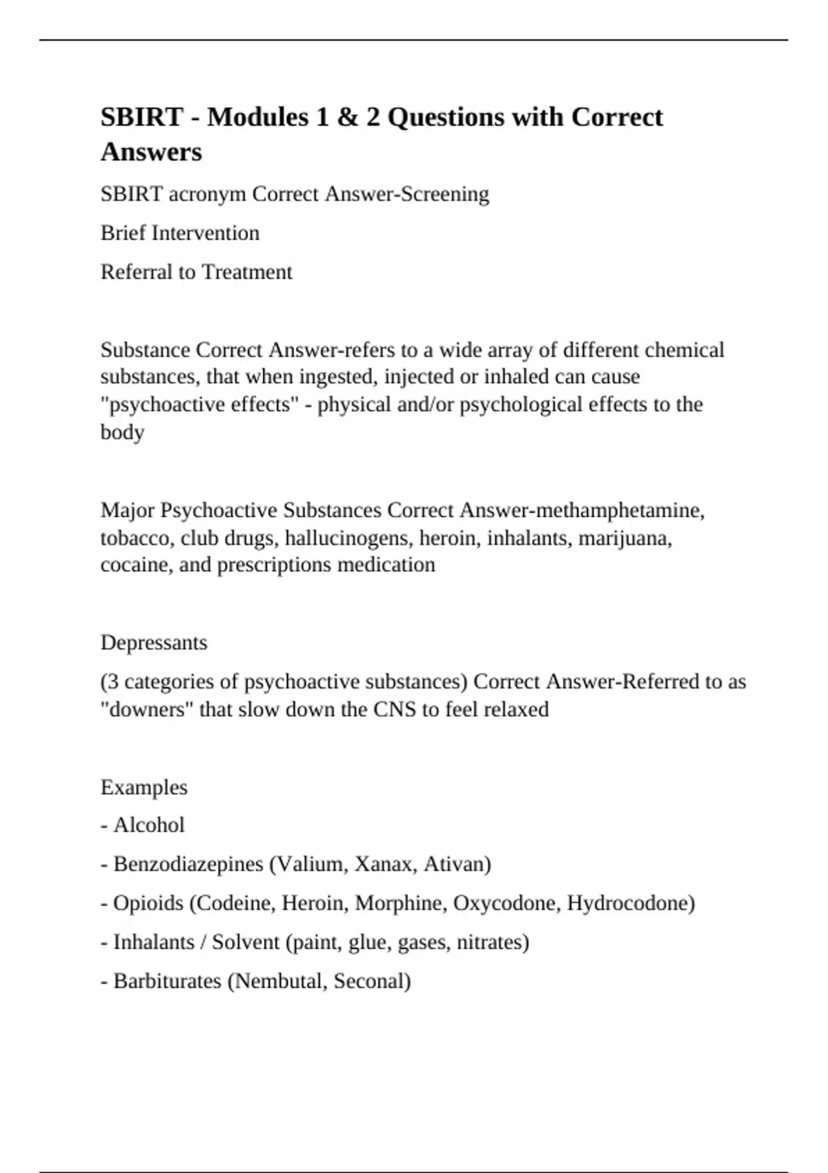 SBIRT - Modules 1 & 2 Questions with Correct Answers - SBRIT - Stuvia US