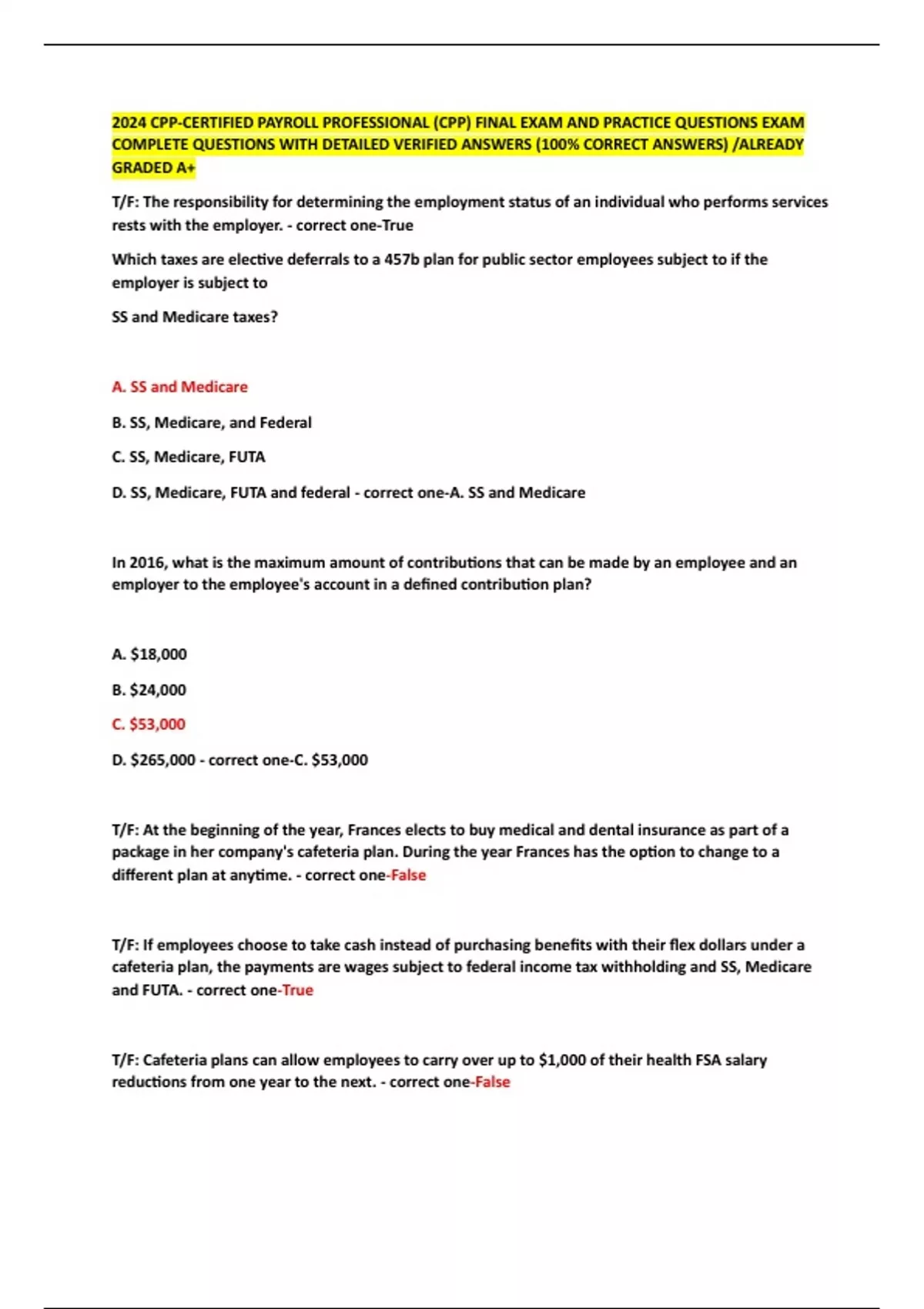 2024 CPP-CERTIFIED PAYROLL PROFESSIONAL (CPP) FINAL EXAM AND PRACTICE QUESTIONS EXAM COMPLETE ...