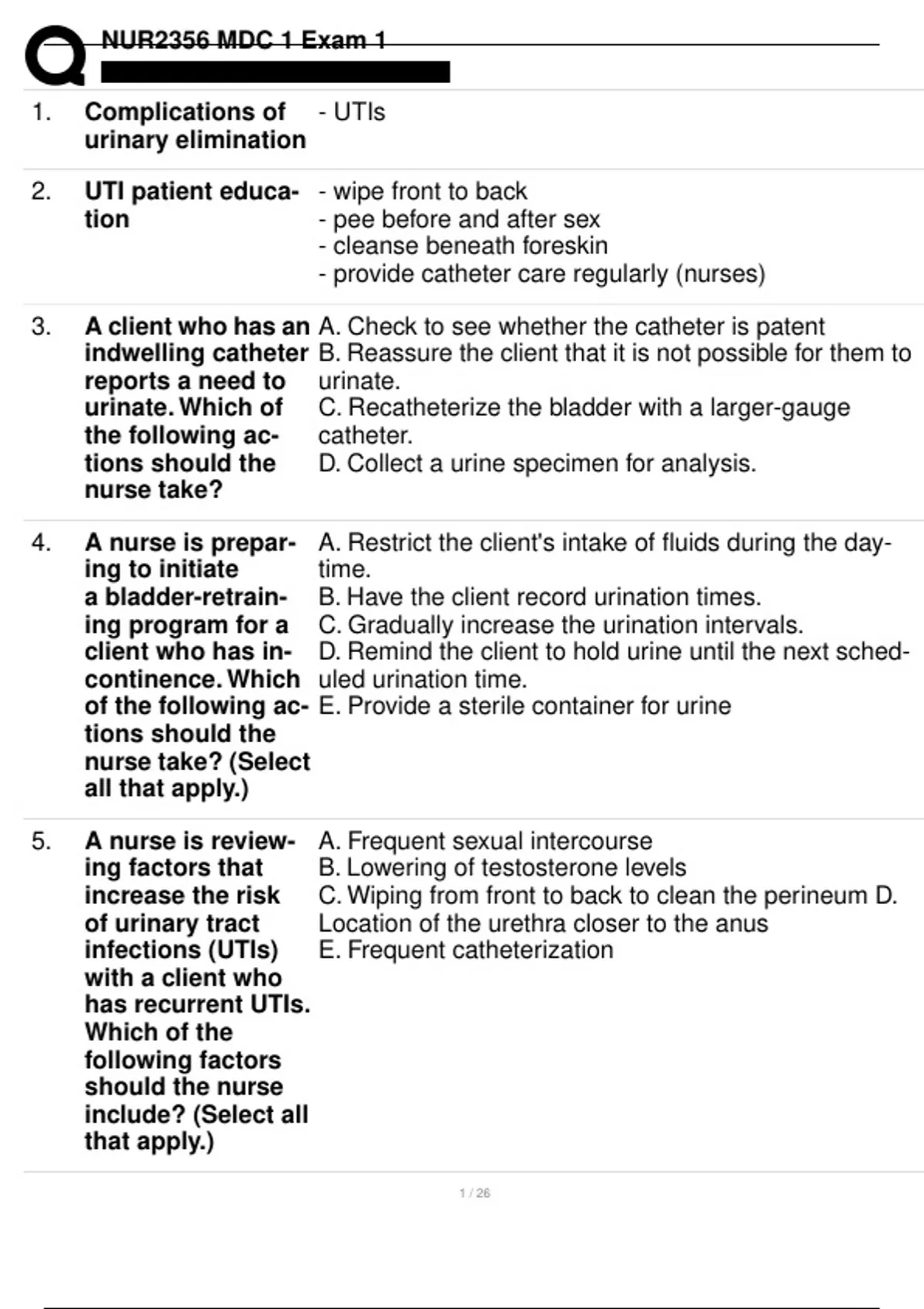 NUR 2356 FINAL EXAM 2 LATEST VERSIONS 2024 MULTIDIMENSIONAL CARE 1 ...