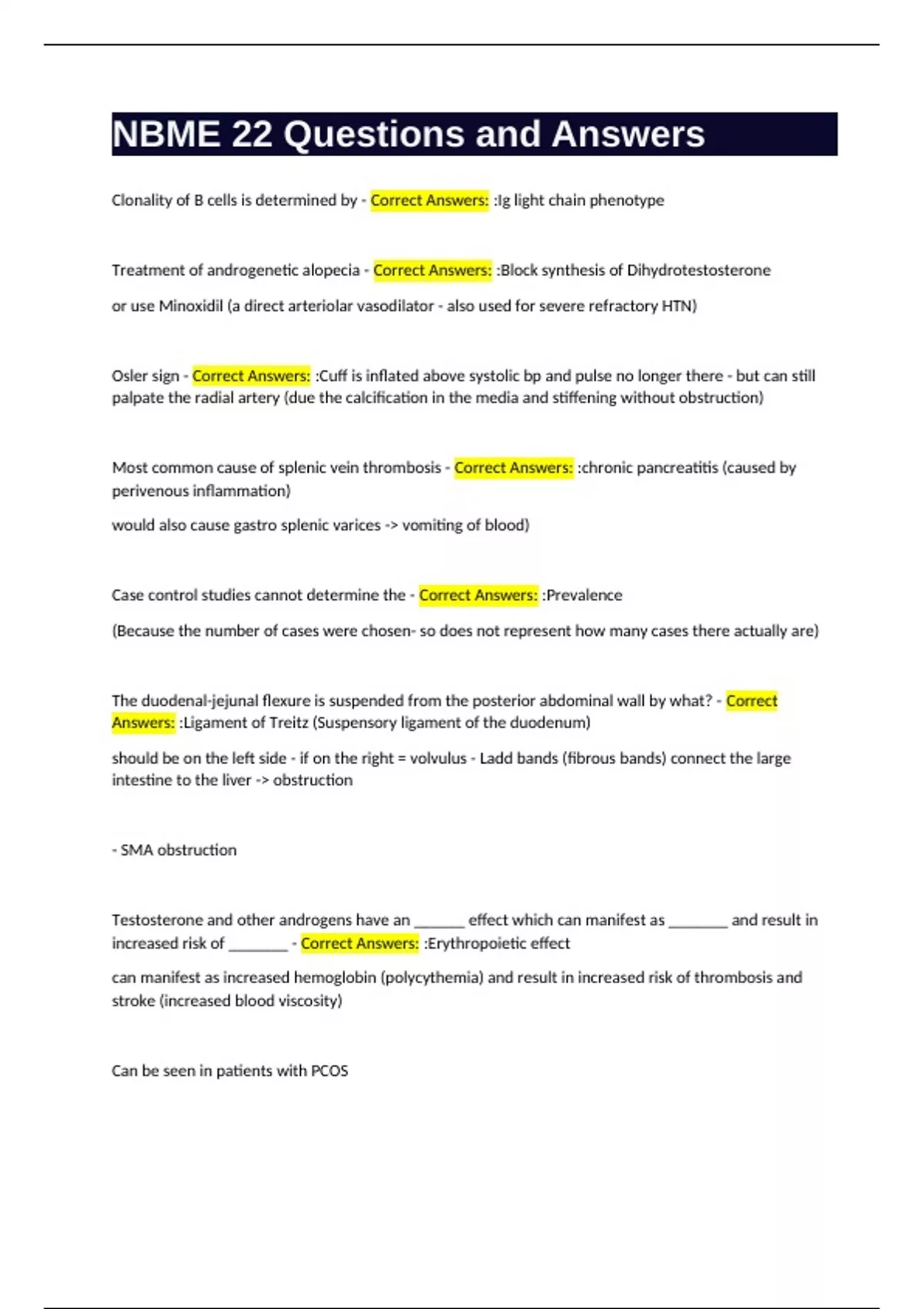 NBME FULL SOLUTION PACK(Bundled exams with complete solutions) - Stuvia US