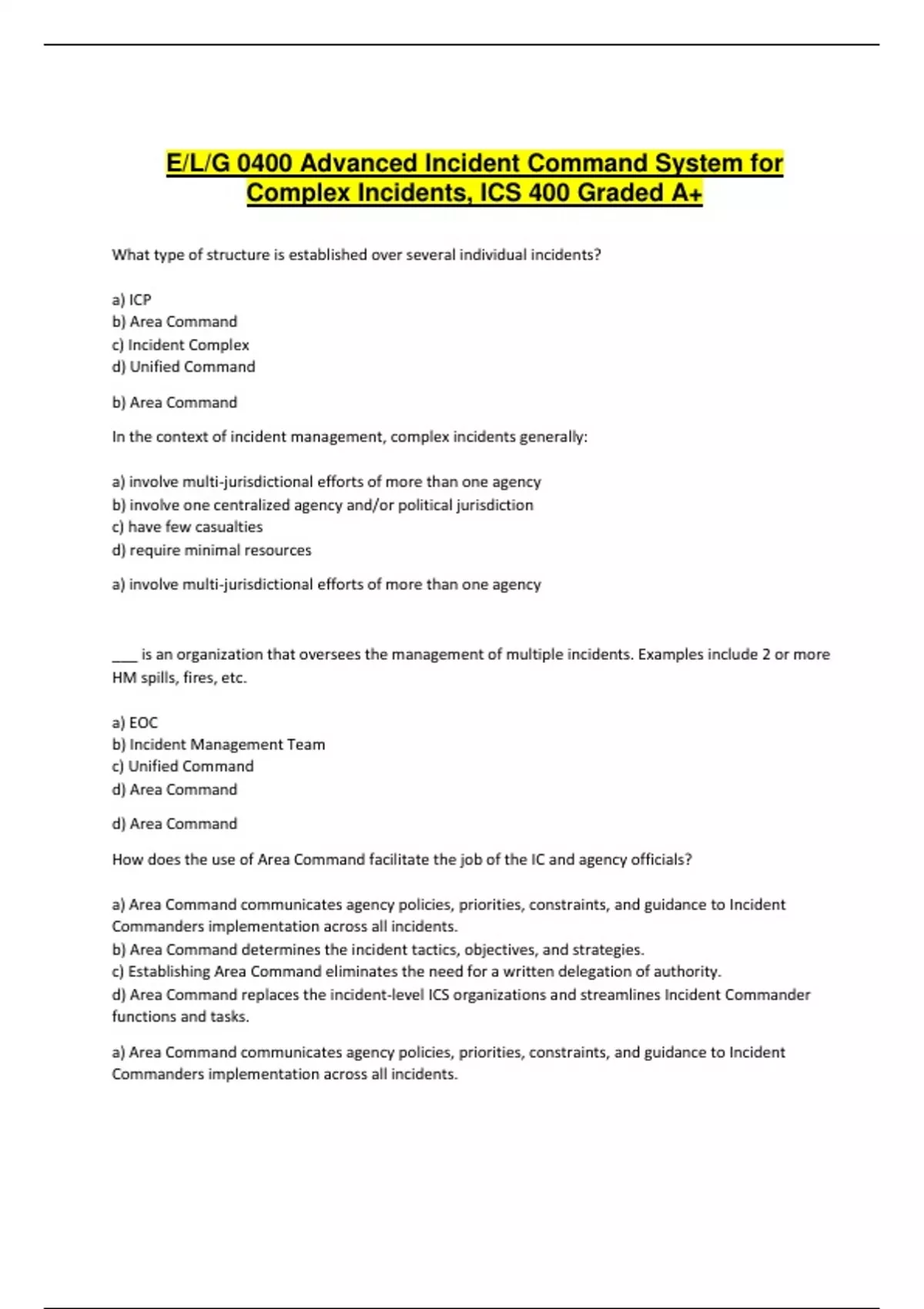 E/L/G 0400 Advanced Incident Command System for Complex Incidents, ICS ...