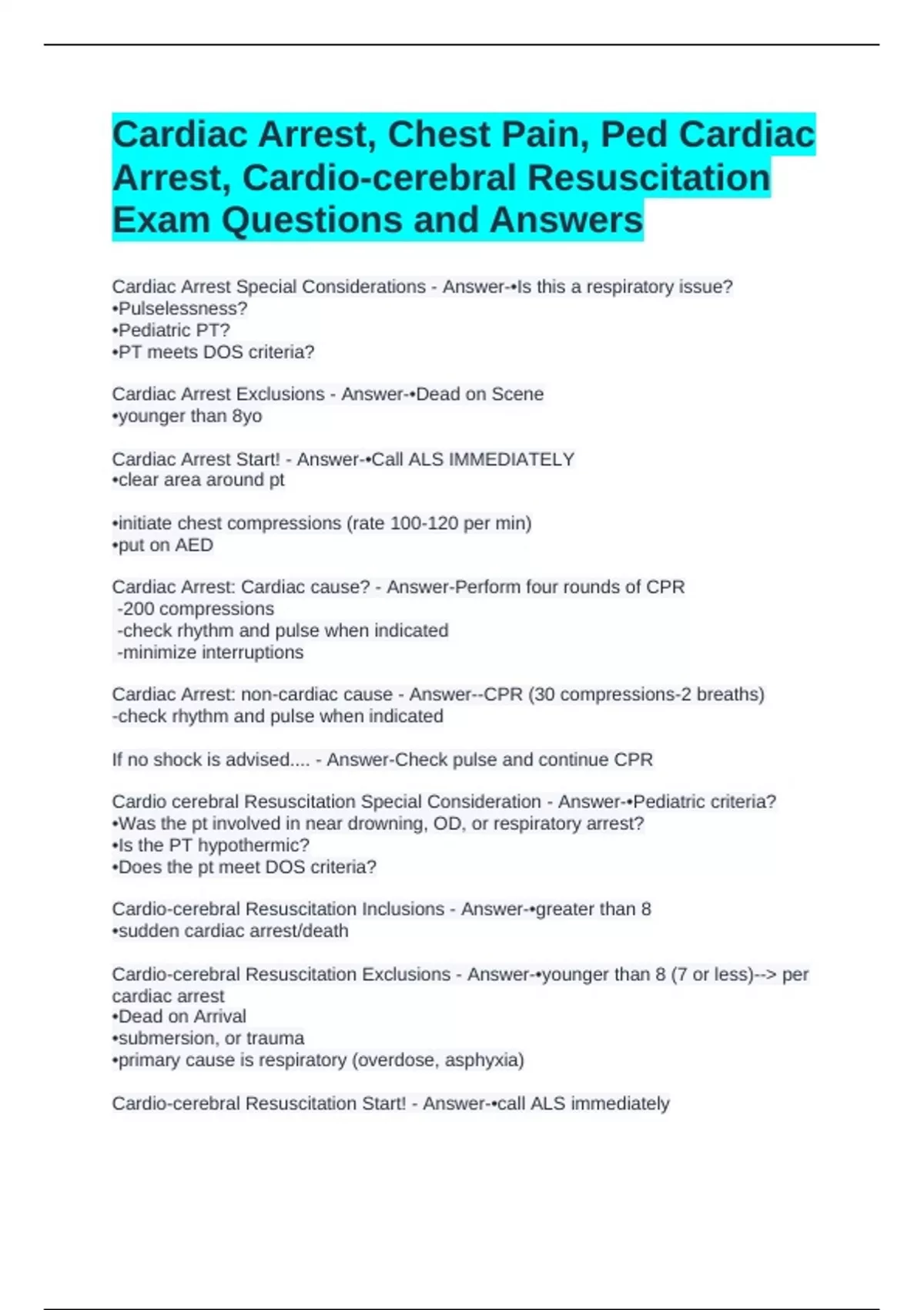 Cardiac Arrest, Chest Pain, Ped Cardiac Arrest, Cardio-cerebral ...