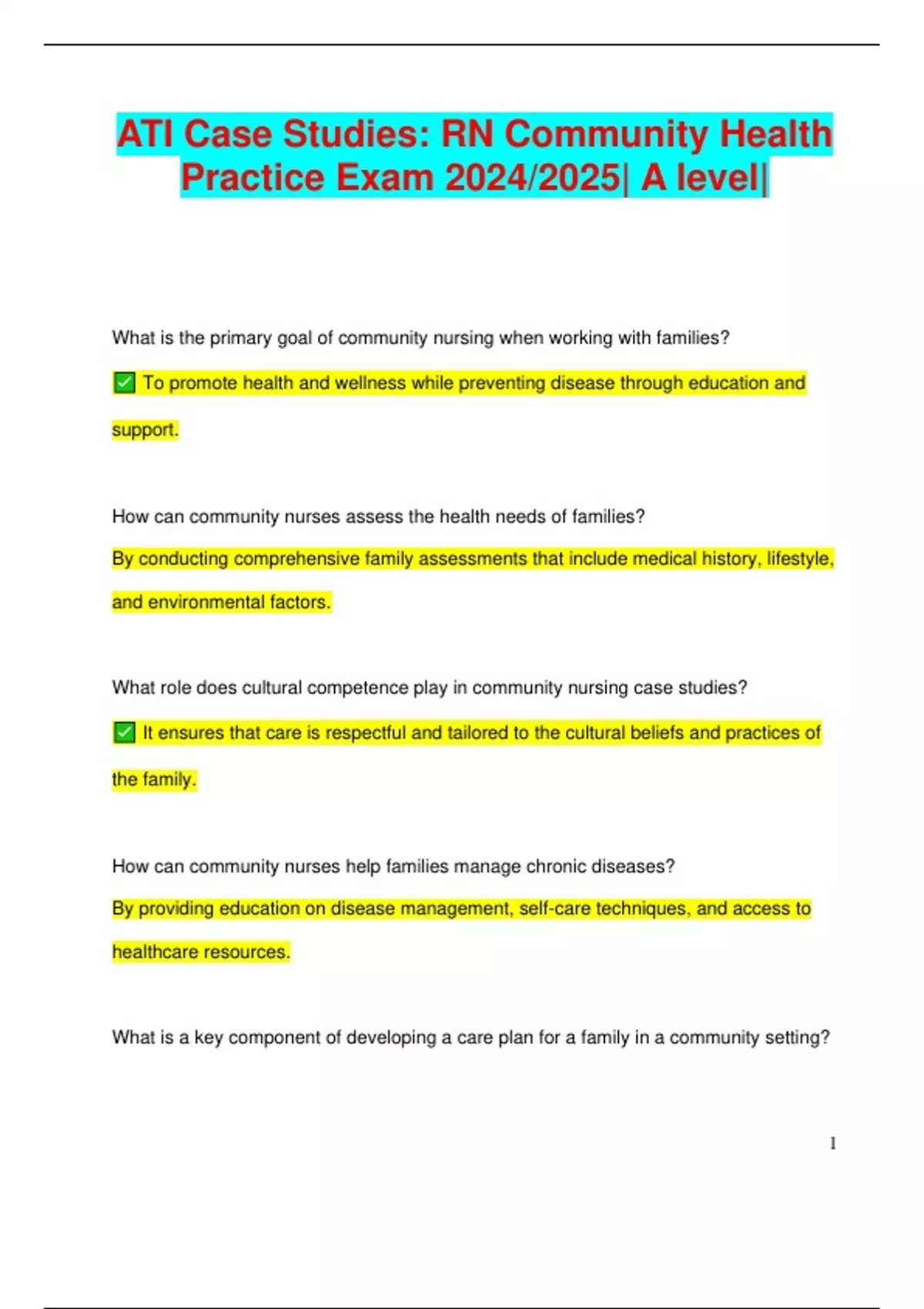 ATI Case Studies: RN Community Health Practice Exam 2024/2025| A level ...