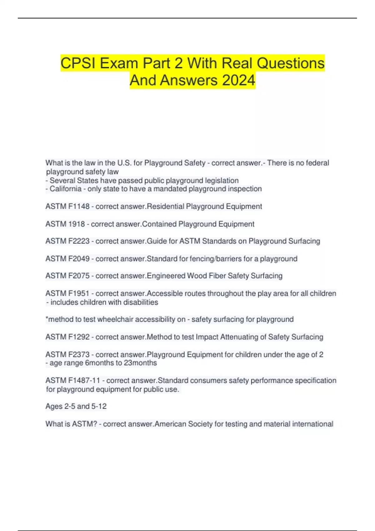 CPSI Exam Part 2 With Real Questions And Answers 2024 - CPSI - Stuvia US