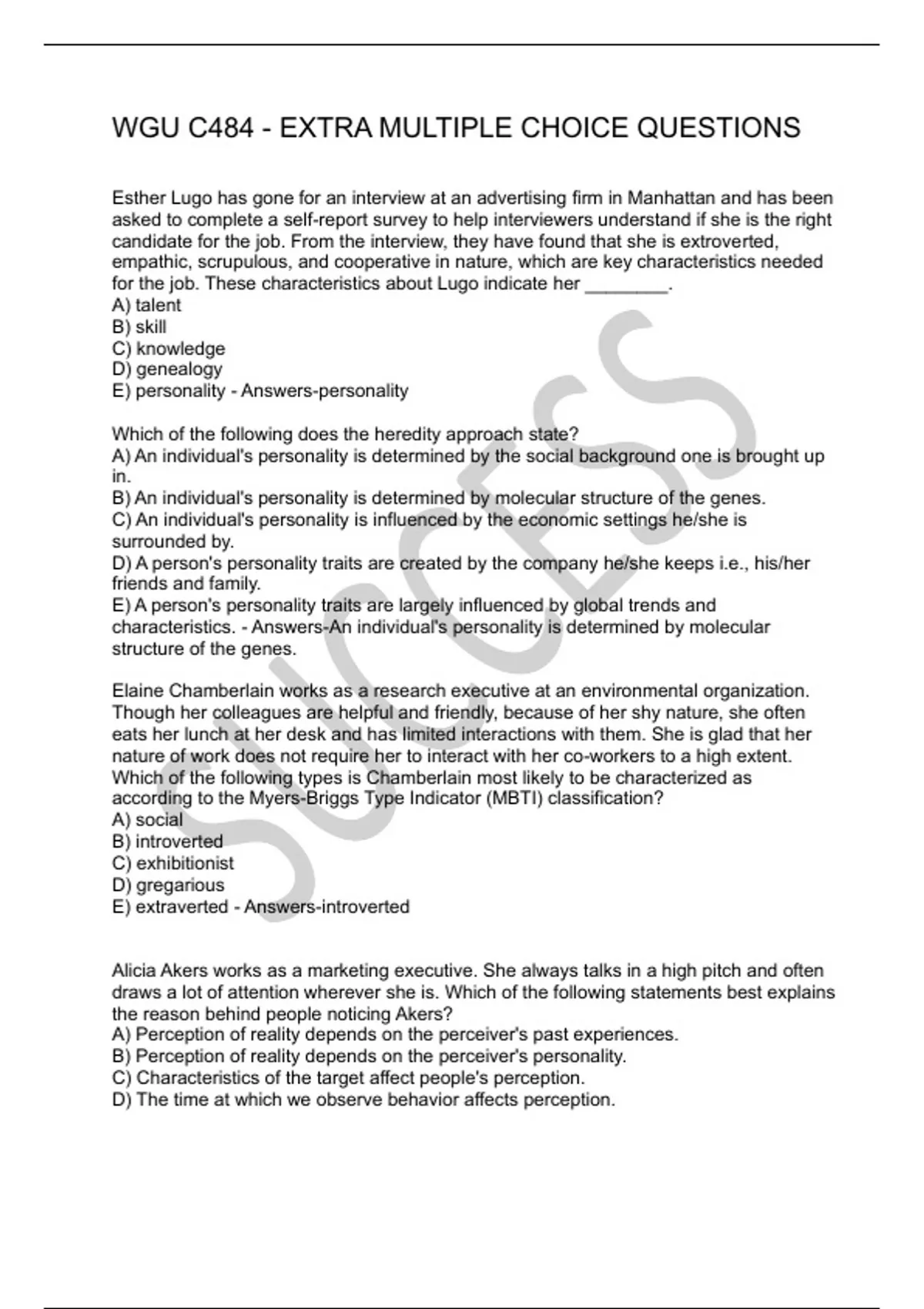 WGU C484 - EXTRA MULTIPLE CHOICE QUESTIONS - WGU C484 - Stuvia US