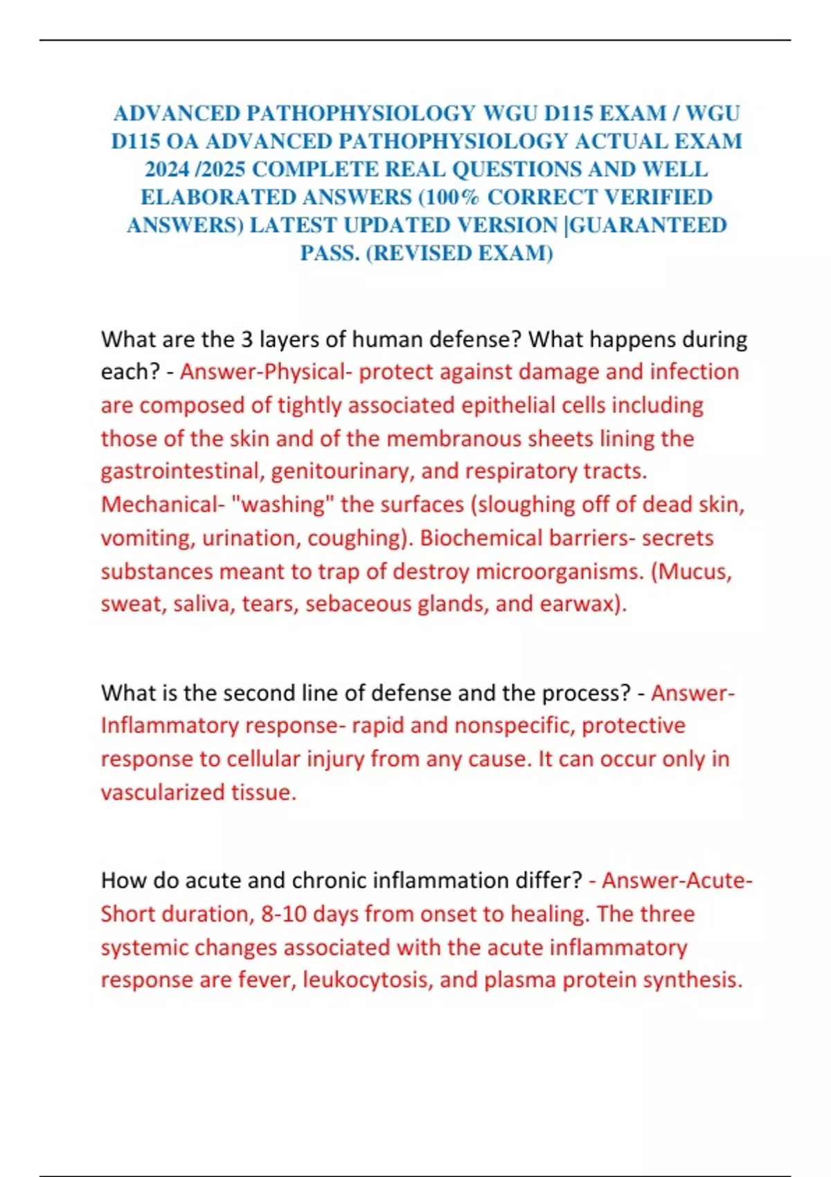 ADVANCED PATHOPHYSIOLOGY WGU D115 EXAM / WGU D115 OA ADVANCED PATHOPHYSIOLOGY ACTUAL EXAM 2024 / ...
