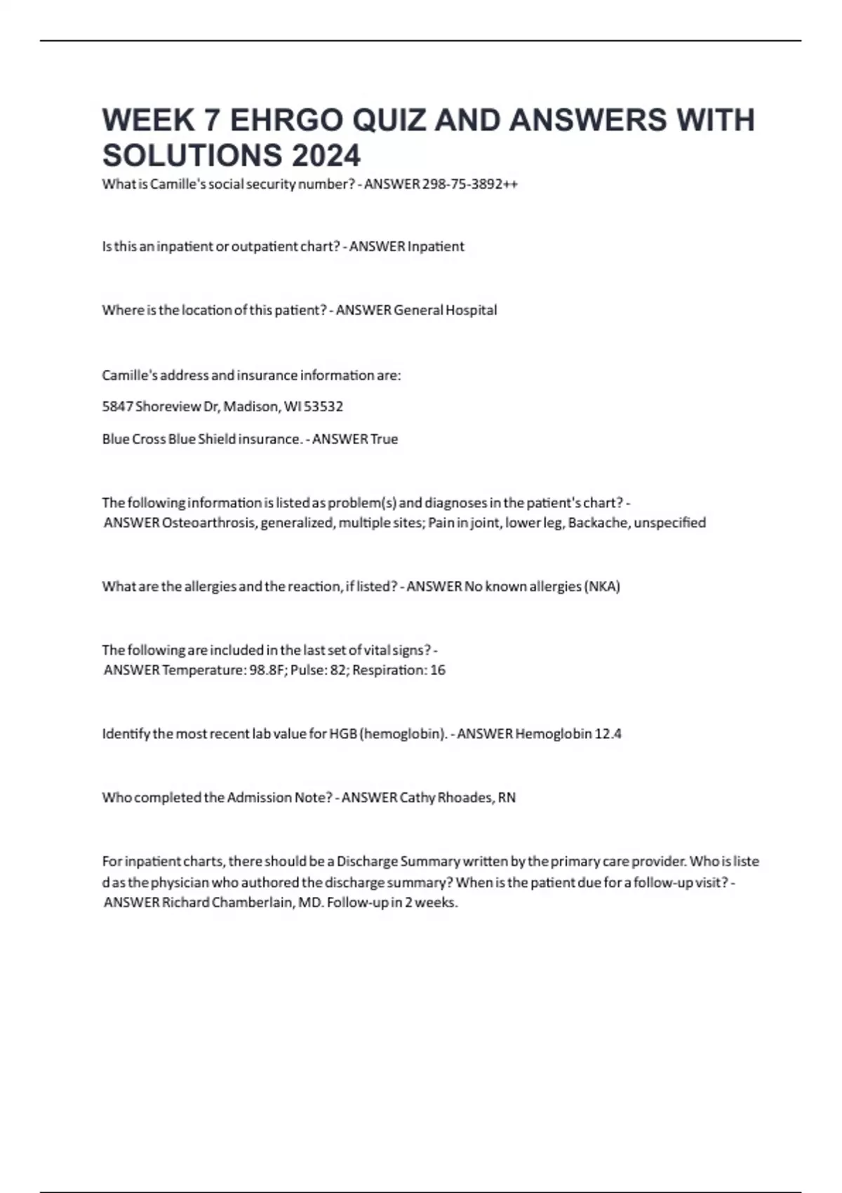 WEEK 7 EHRGO QUIZ AND ANSWERS WITH SOLUTIONS 2024 - I human case ...