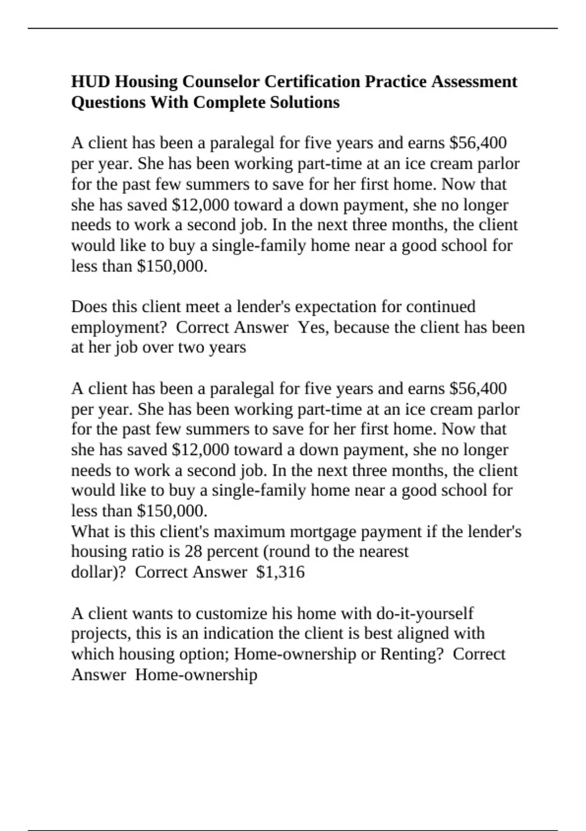 HUD Housing Counselor Certification Practice Assessment Questions With ...
