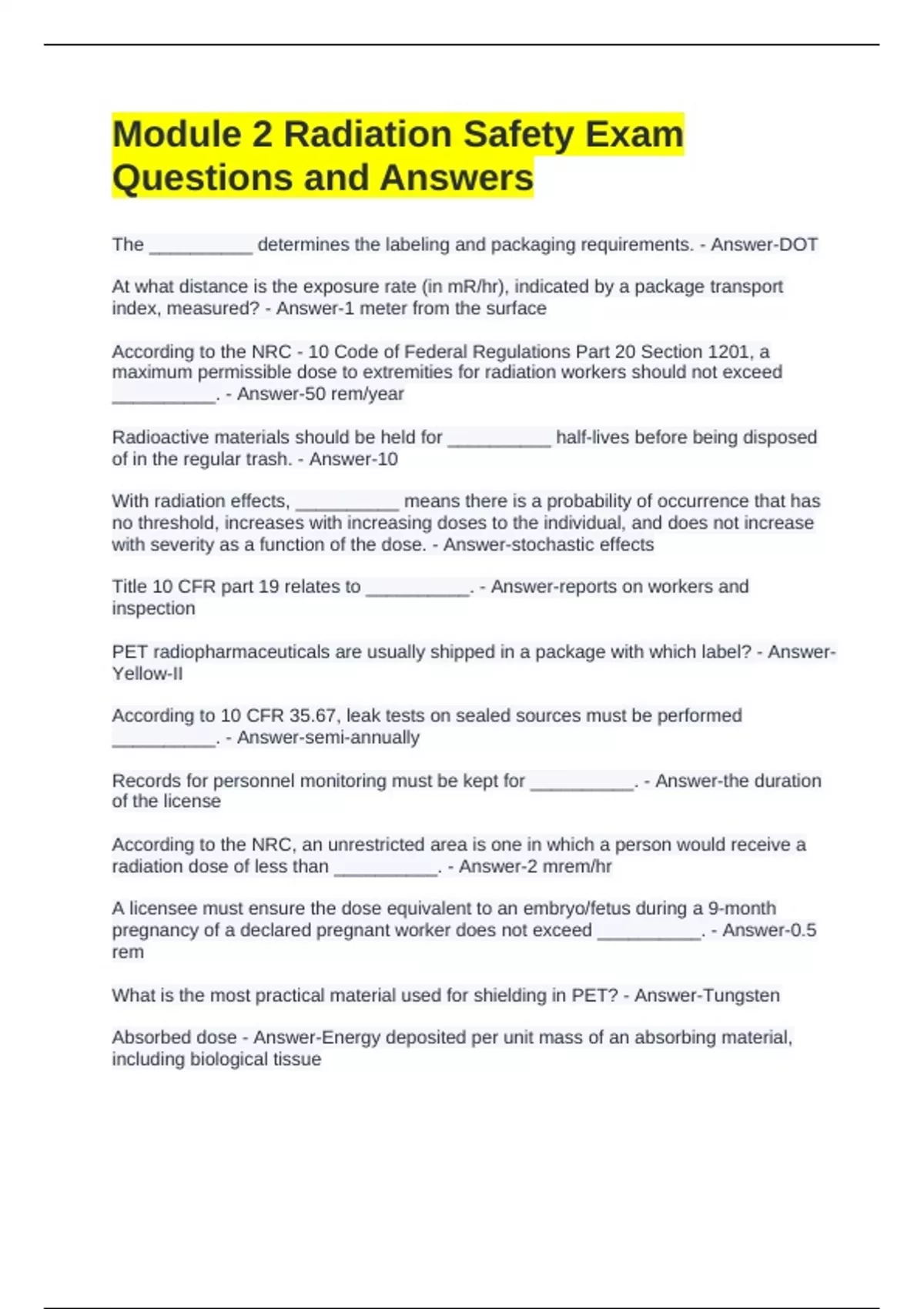 Module 2 Radiation Safety Exam Questions and Answers - Radiation safety ...