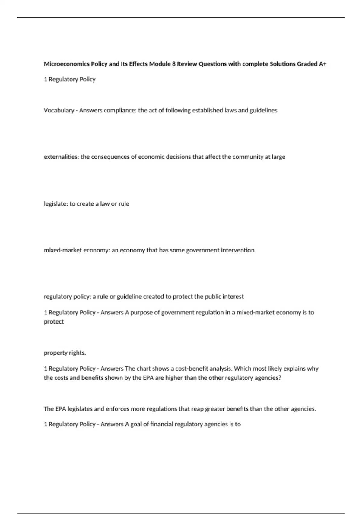 Microeconomics Policy and Its Effects Module 8 Review Questions with ...