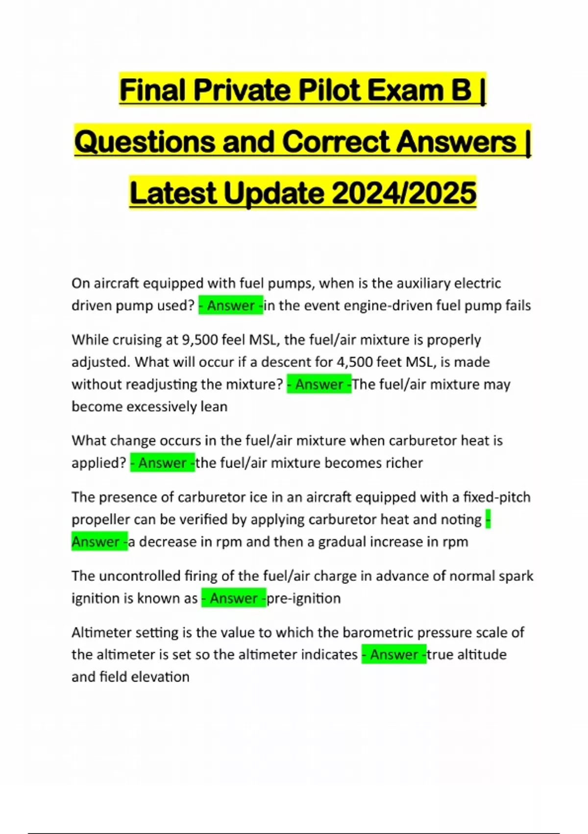 Prepware FAA Private Pilot Test | Questions and Correct Answers ...