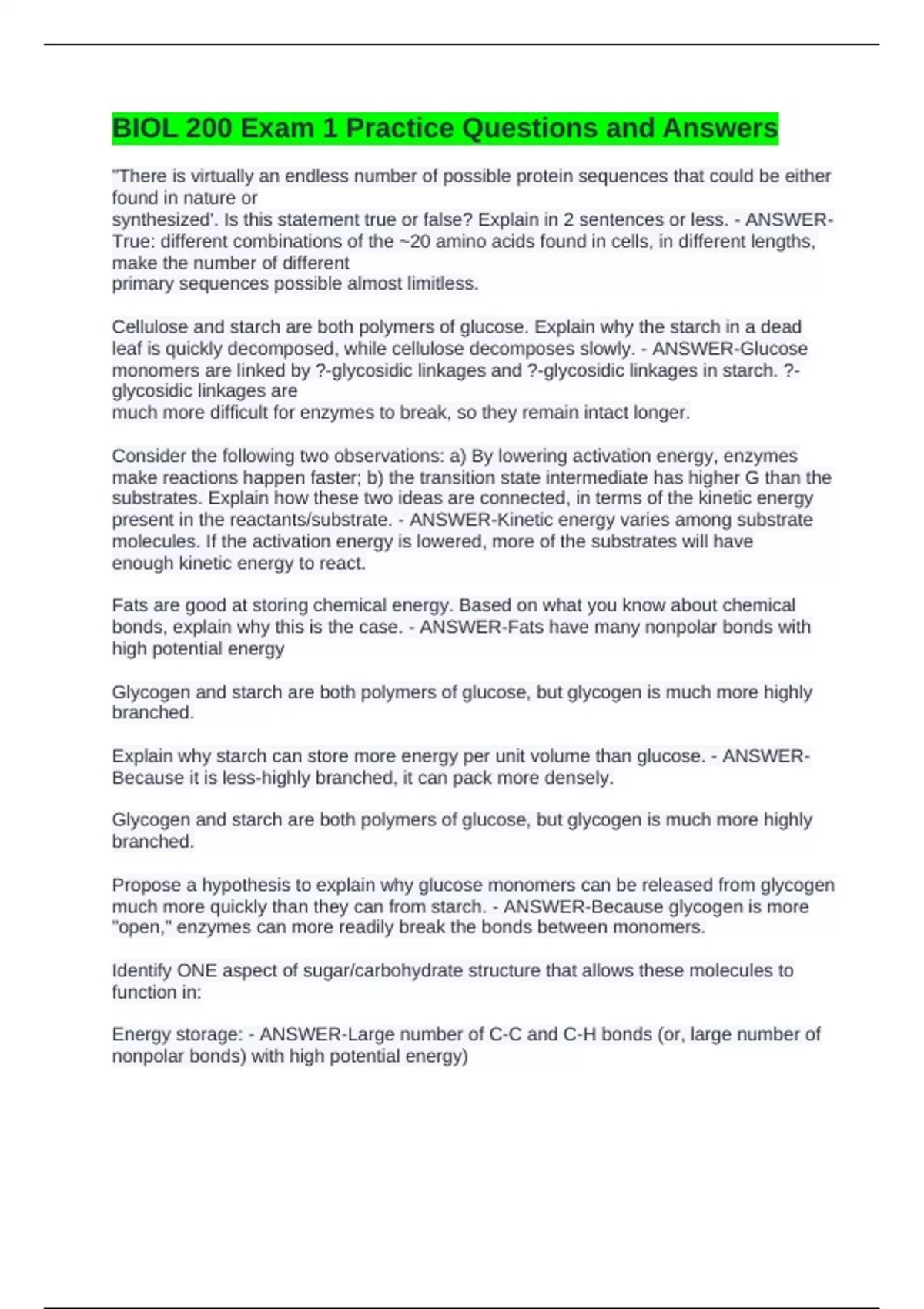 BIOL 200 Exam 1 Practice Questions and Answers - BIOL 200 - Stuvia US