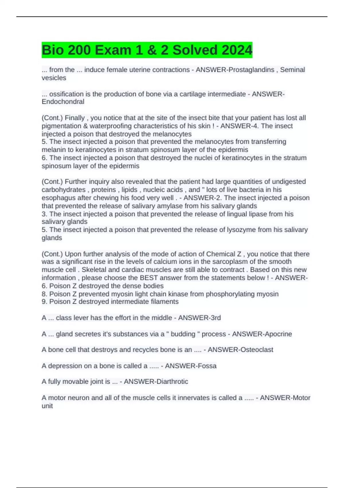 Bio 200 Exam 1 & 2 Solved 2024 - Bio 200 - Stuvia US