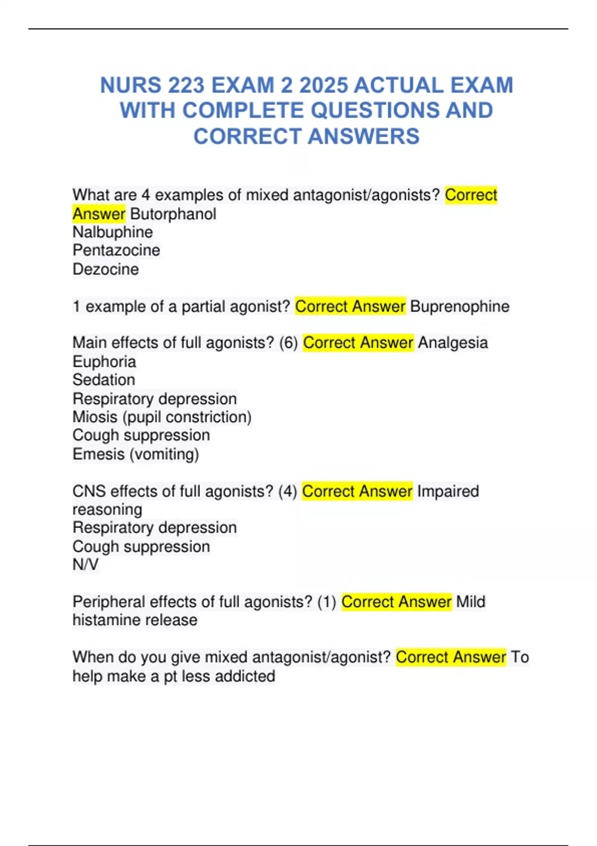 NURS 223 EXAM 2 2025 ACTUAL EXAM WITH COMPLETE QUESTIONS AND CORRECT ...