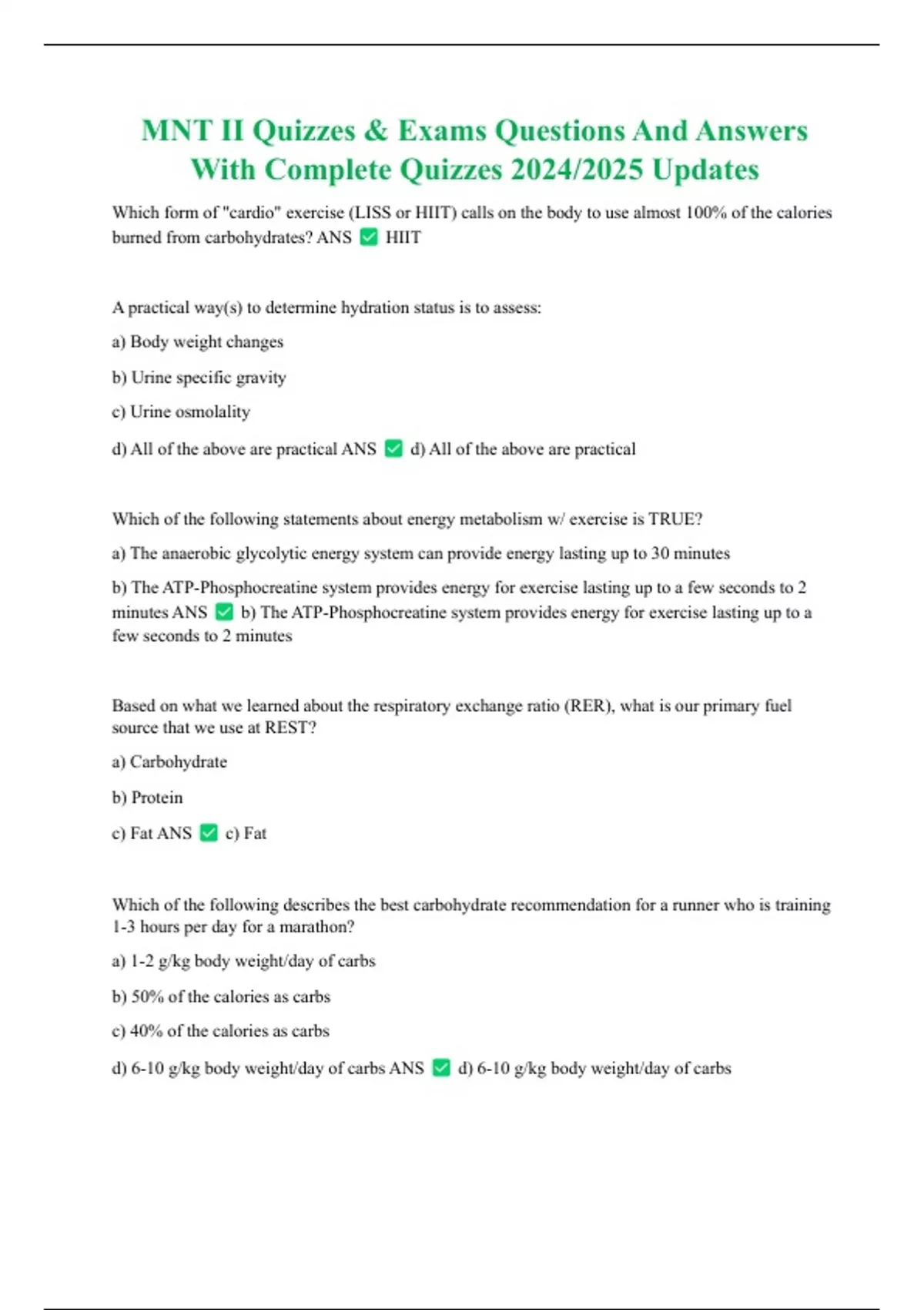 MNT II Quizzes & Exams Questions And Answers With Complete Quizzes 2024 ...