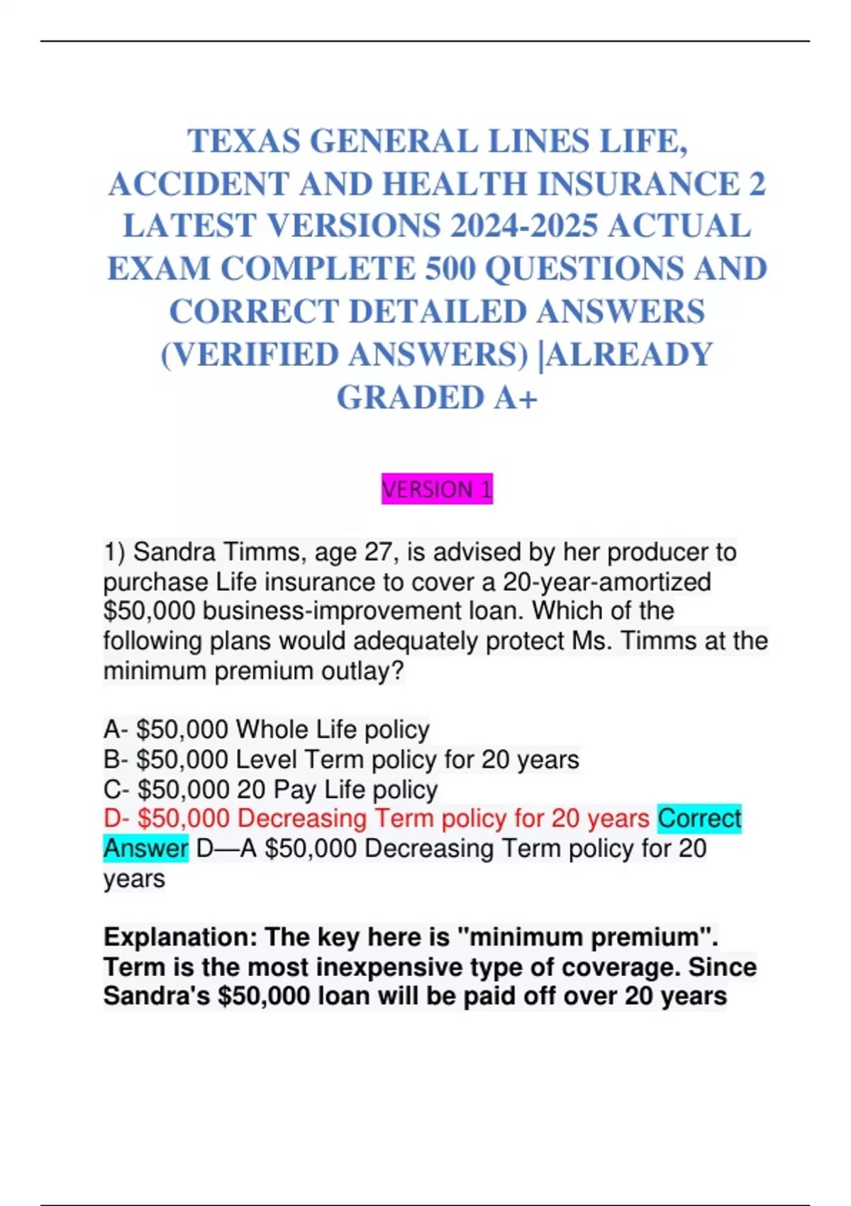 TEXAS GENERAL LINES LIFE, ACCIDENT AND HEALTH INSURANCE 2 LATEST ...